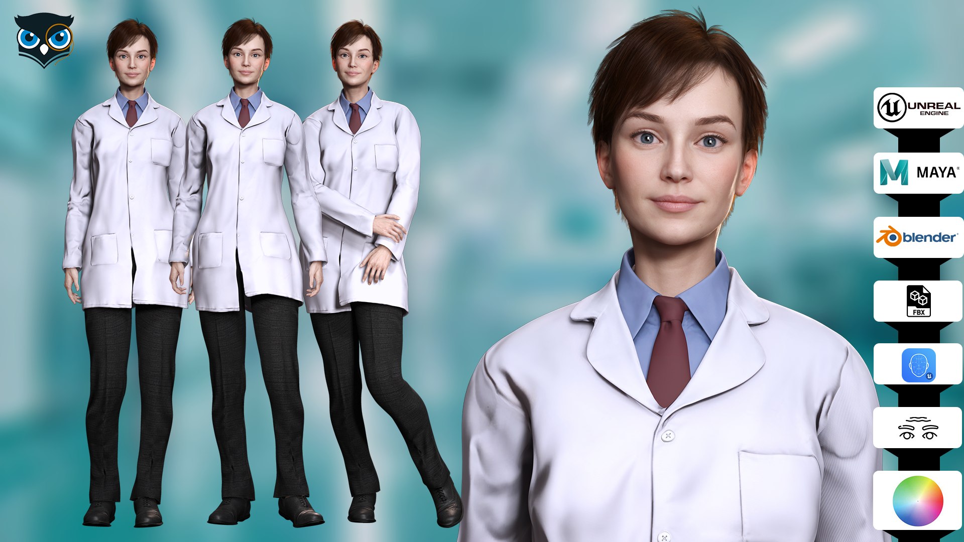 Female Doctor Scientist Teacher 3D Model Rigged Game Ready 3D ...