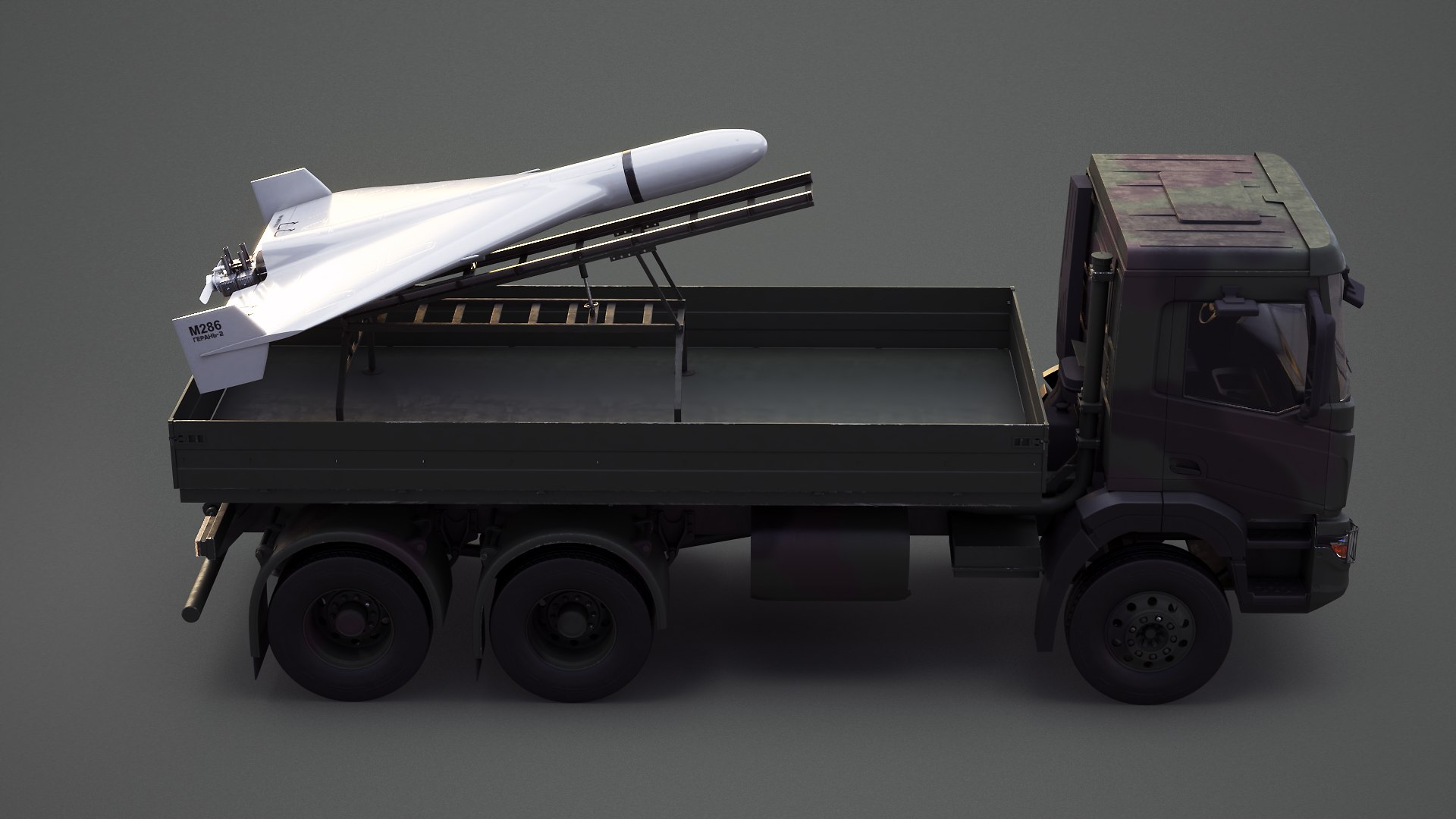 3D Military Transport Truck With Drone Launcher Geran-2 White Model ...