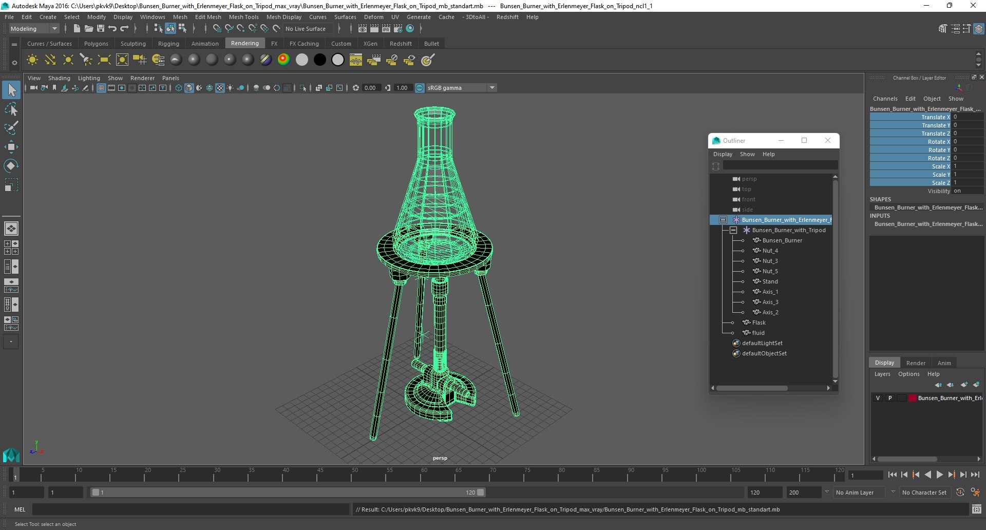 Bunsen Burner With Erlenmeyer Flask On Tripod 3D - TurboSquid 1851586