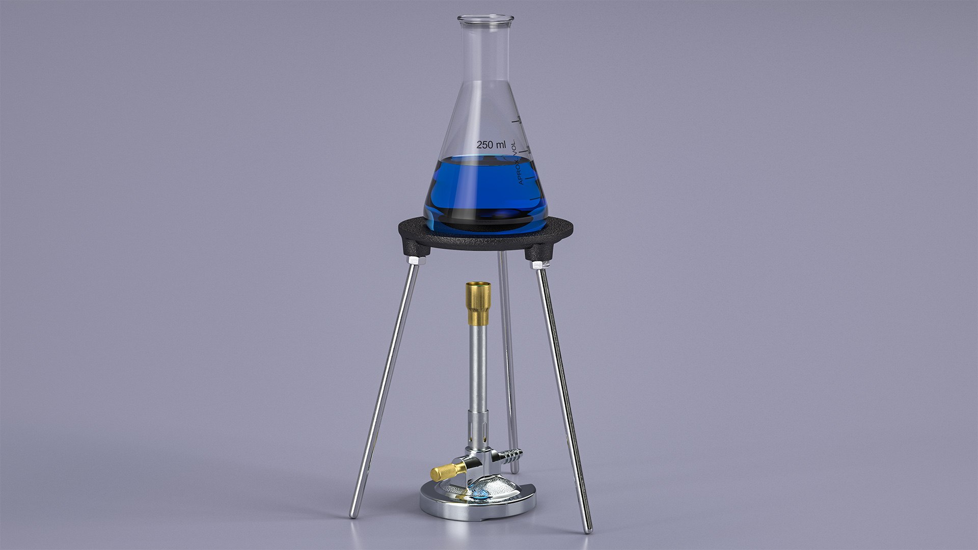 Bunsen Burner with Erlenmeyer Flask on Tripod 3D - TurboSquid 1851586