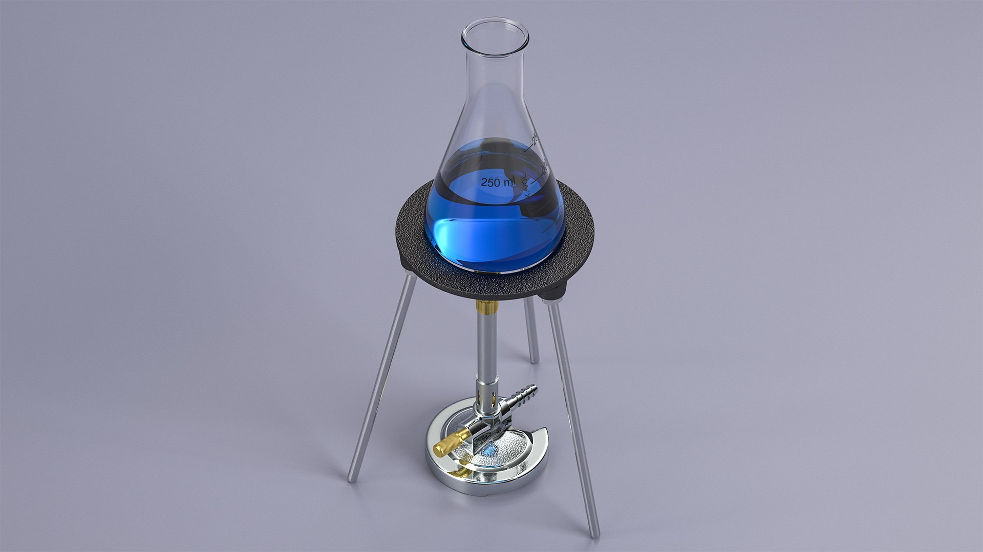 Bunsen Burner with Erlenmeyer Flask on Tripod 3D - TurboSquid 1851586