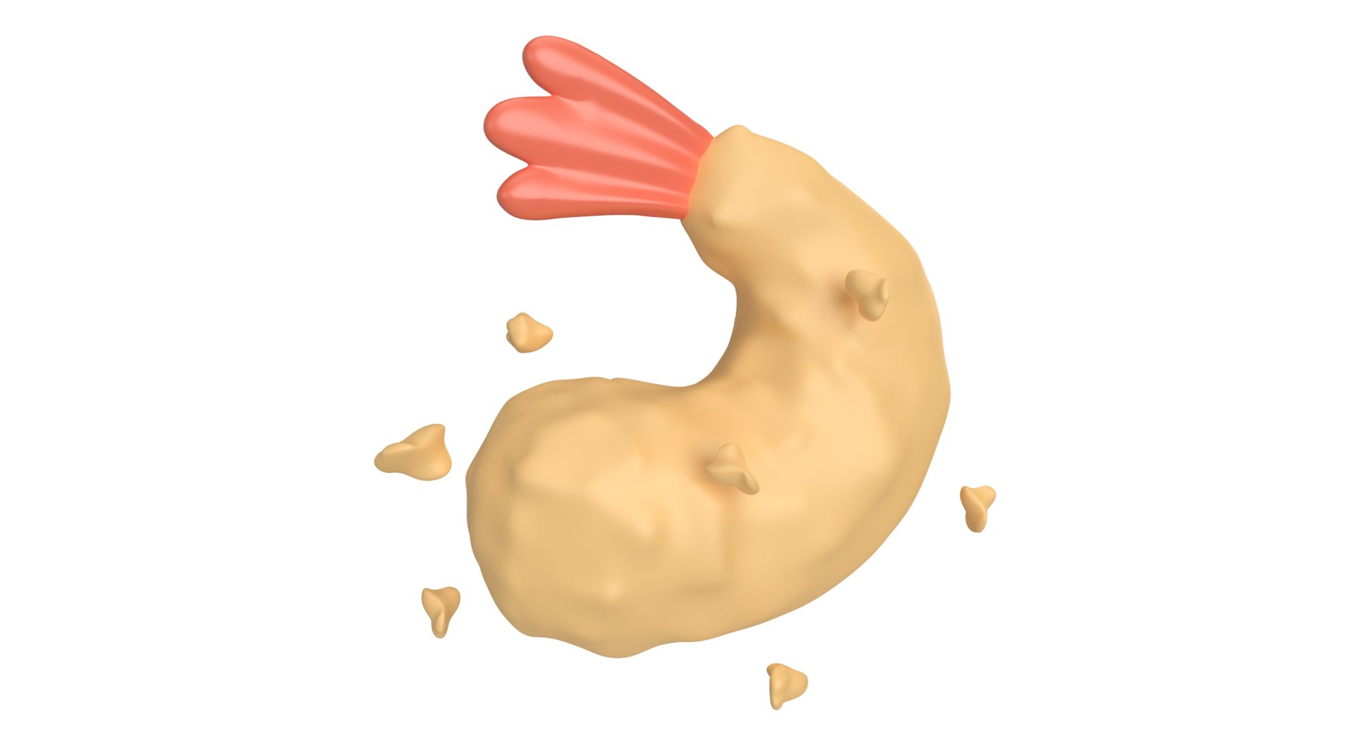 3D Cartoon Crispy Fried Prawn Model - TurboSquid 1955936