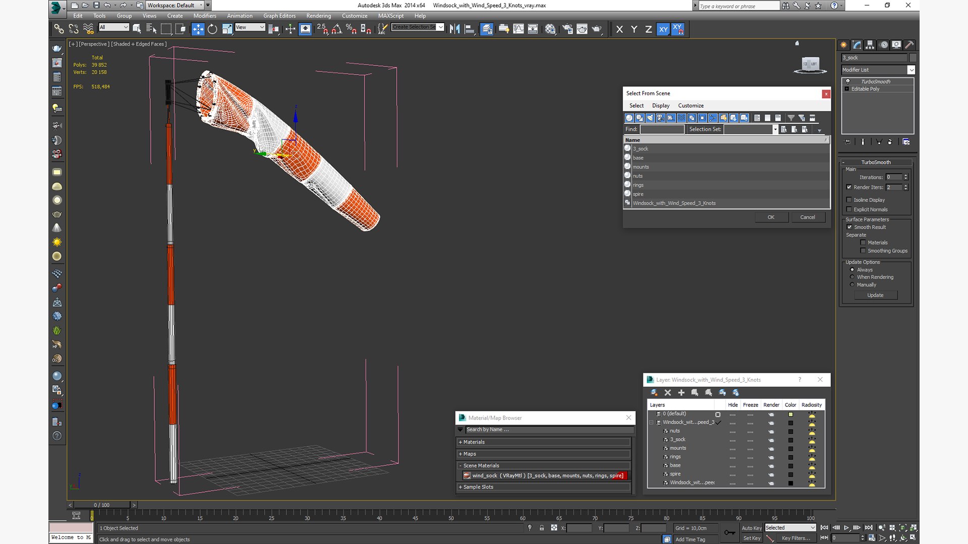 3D Windsock with Wind Speed 3 Knots model - TurboSquid 2026032