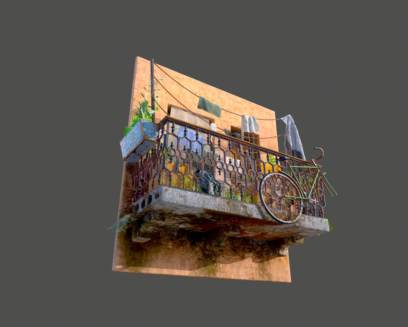 Old Overgrown Balcony Game Ready 3D Model - TurboSquid 2169789