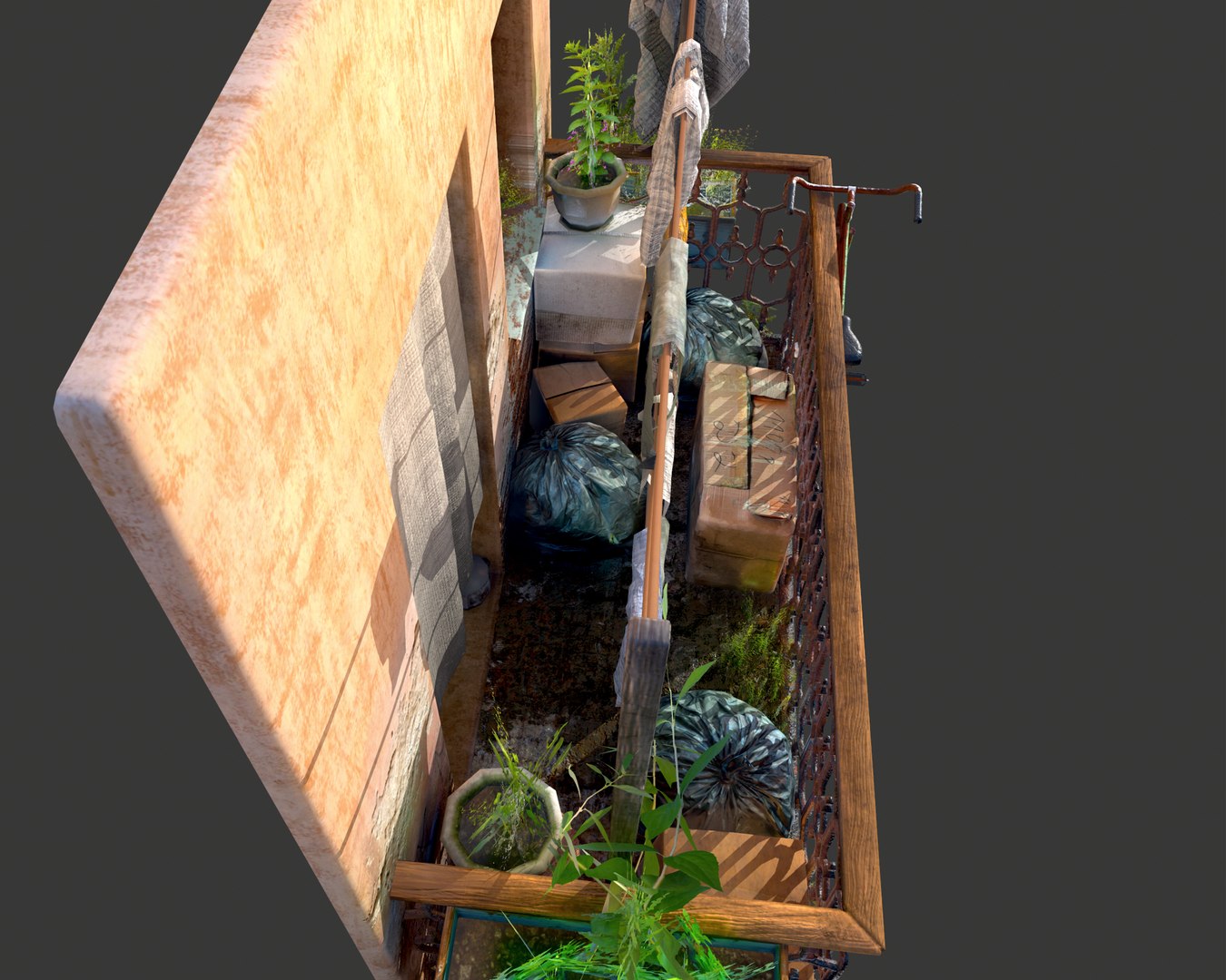 Old Overgrown Balcony Game Ready 3D Model - TurboSquid 2169789