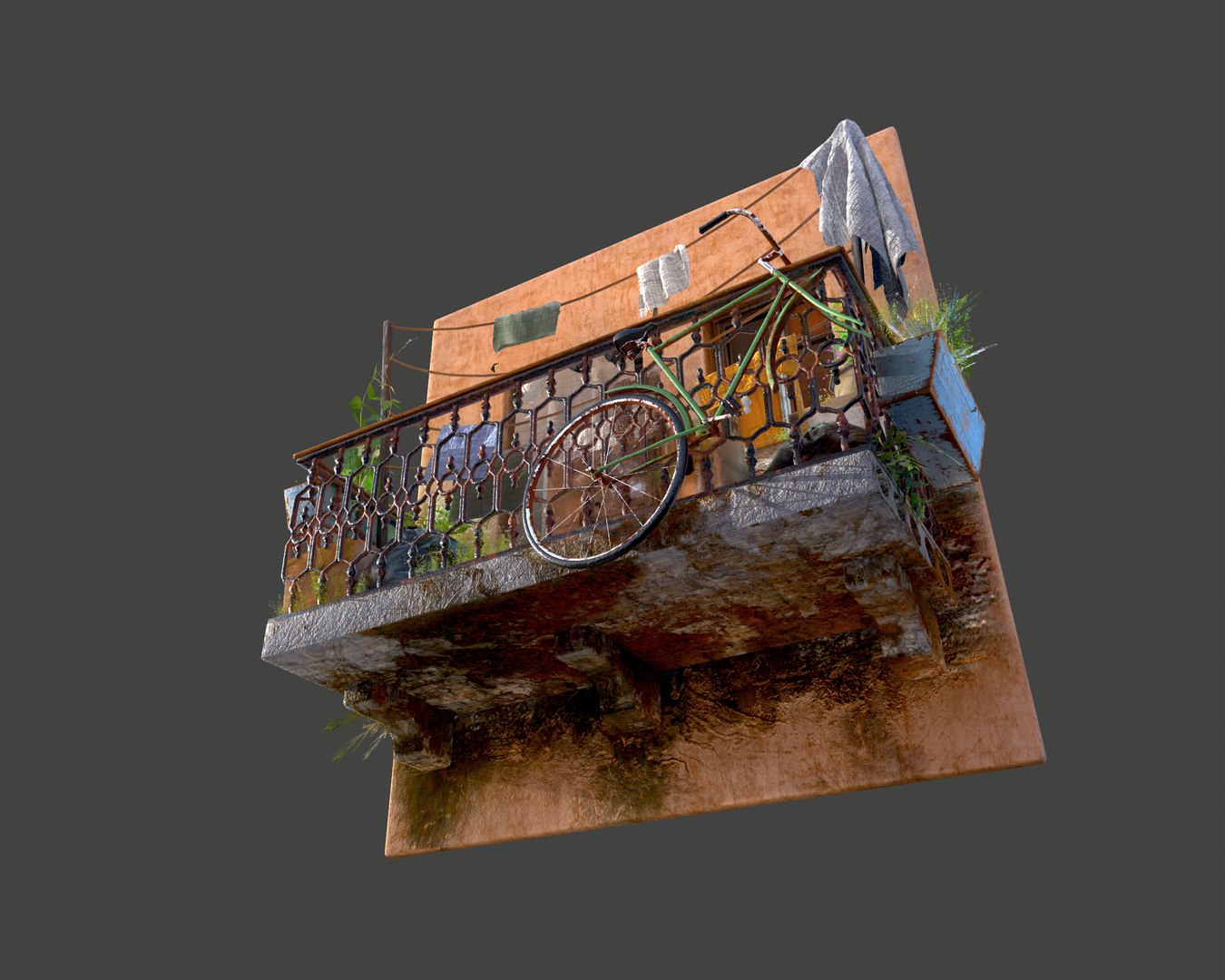 Old Overgrown Balcony Game Ready 3D Model - TurboSquid 2169789