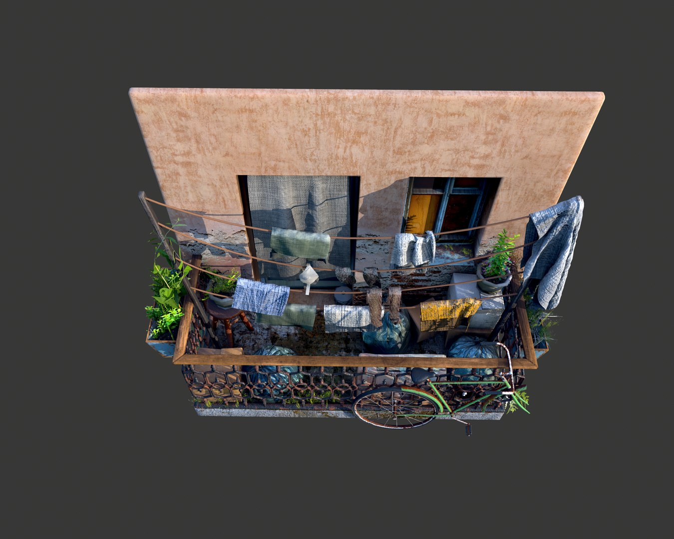 Old Overgrown Balcony Game Ready 3D Model - TurboSquid 2169789