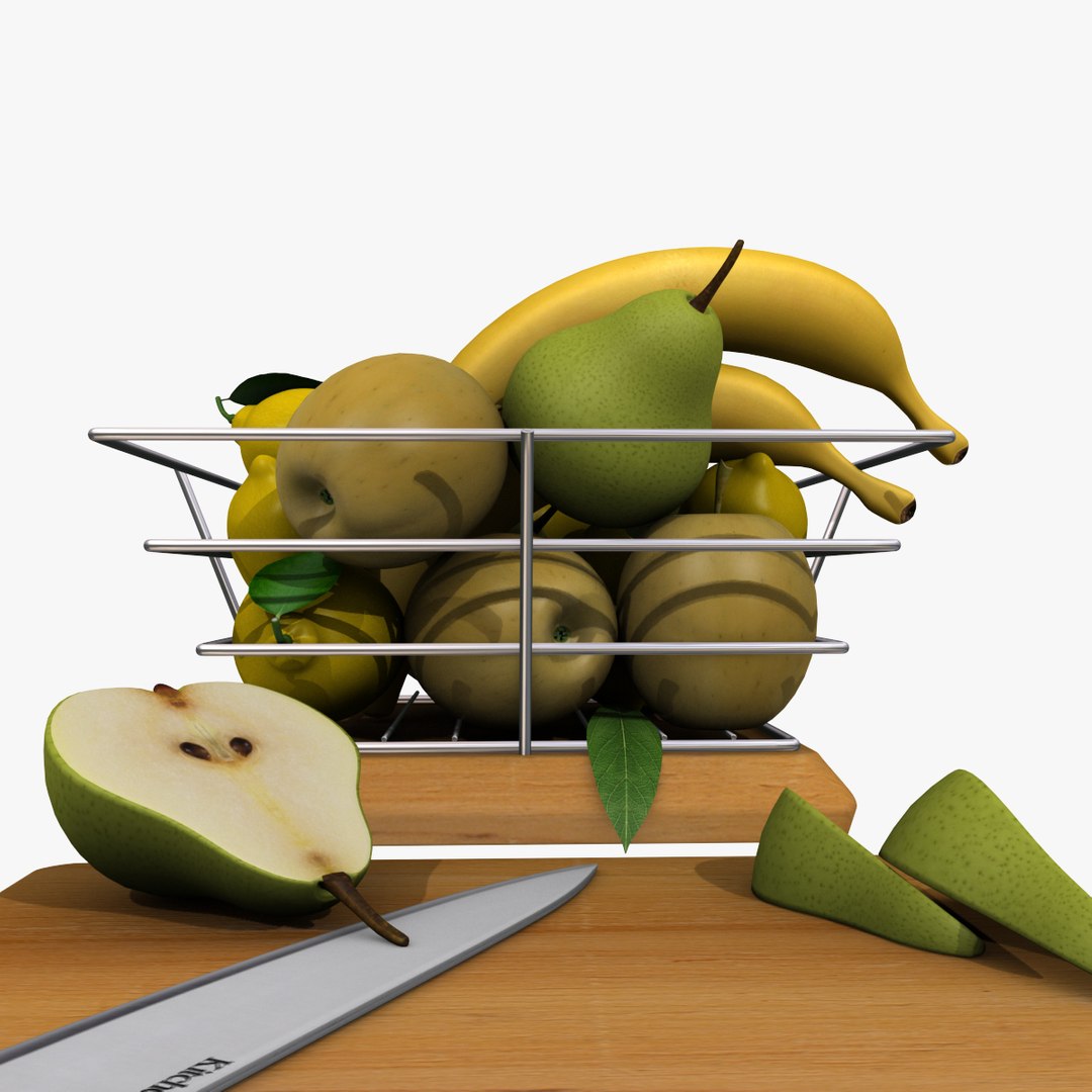 fruit bowl apple banana 3d model