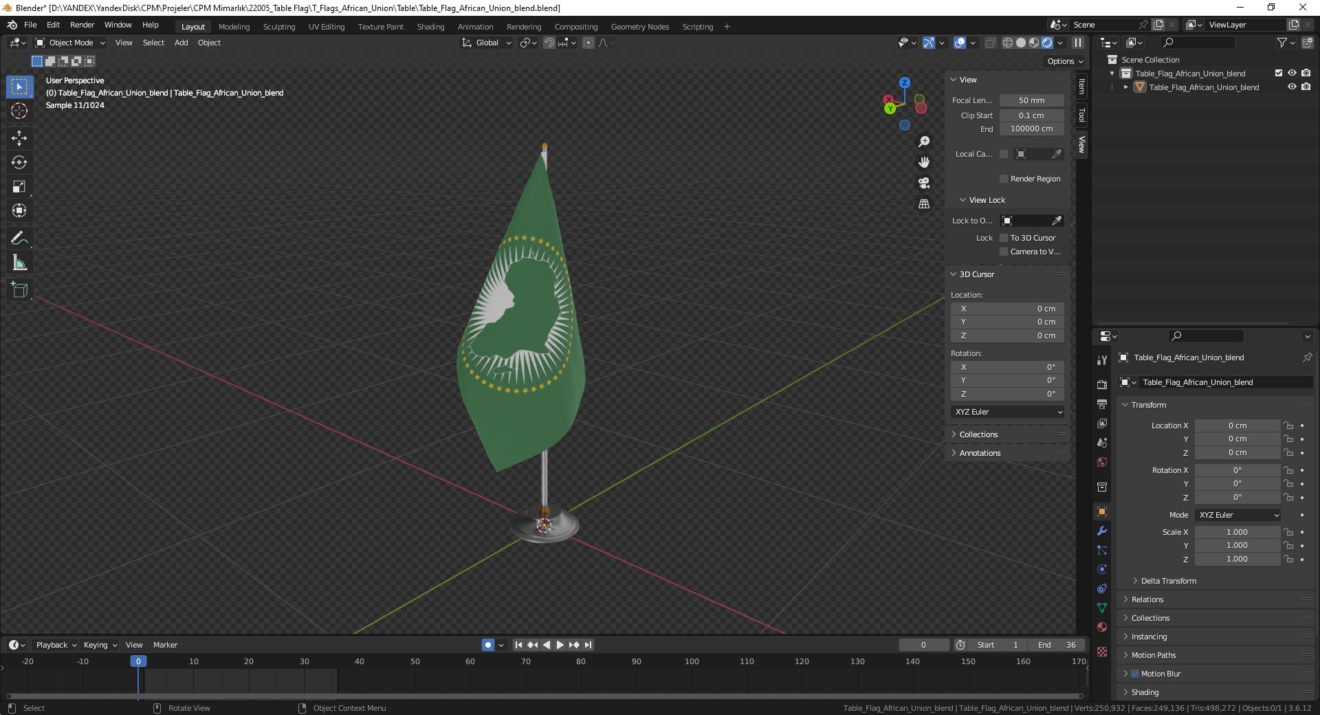 Table Flag African Union 3D Model - TurboSquid 2232548