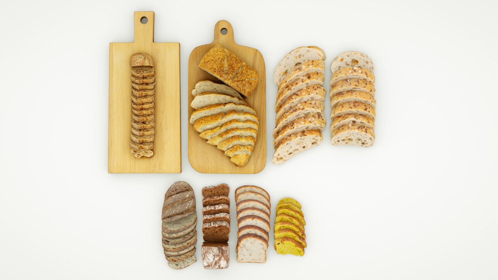 Bread Sliced In Pieces Loaf Bun Baked Goods Collection 3D Model ...