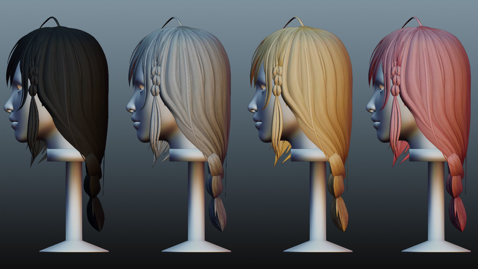 Female Hair Low Poly 4 Colors 3D Model - TurboSquid 2140647