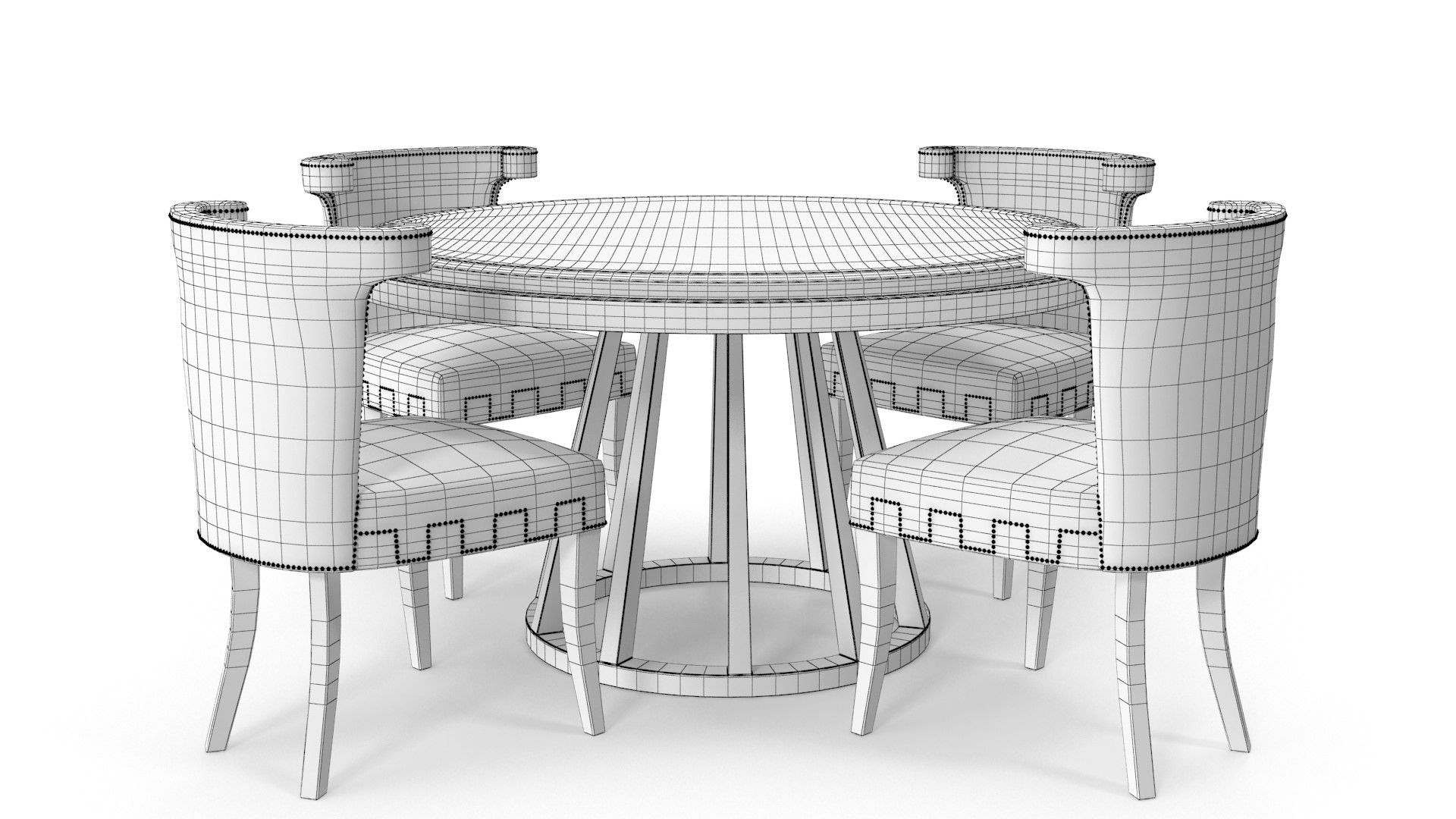 Blue Fabric Velvet Art Deco Dining Table Set 3D Model - TurboSquid 1771507