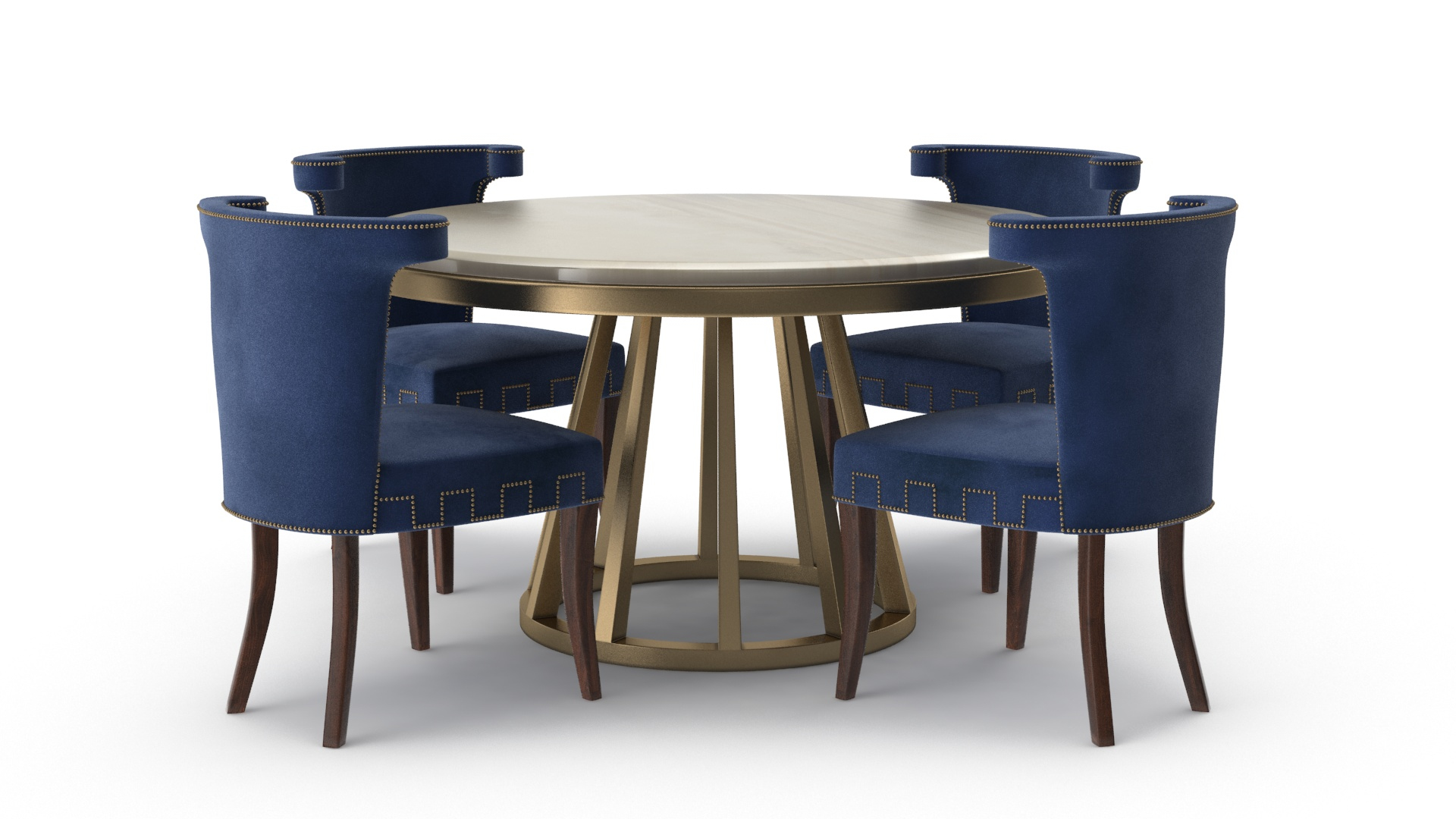 Blue Fabric Velvet Art Deco Dining Table Set 3D Model - TurboSquid 1771507