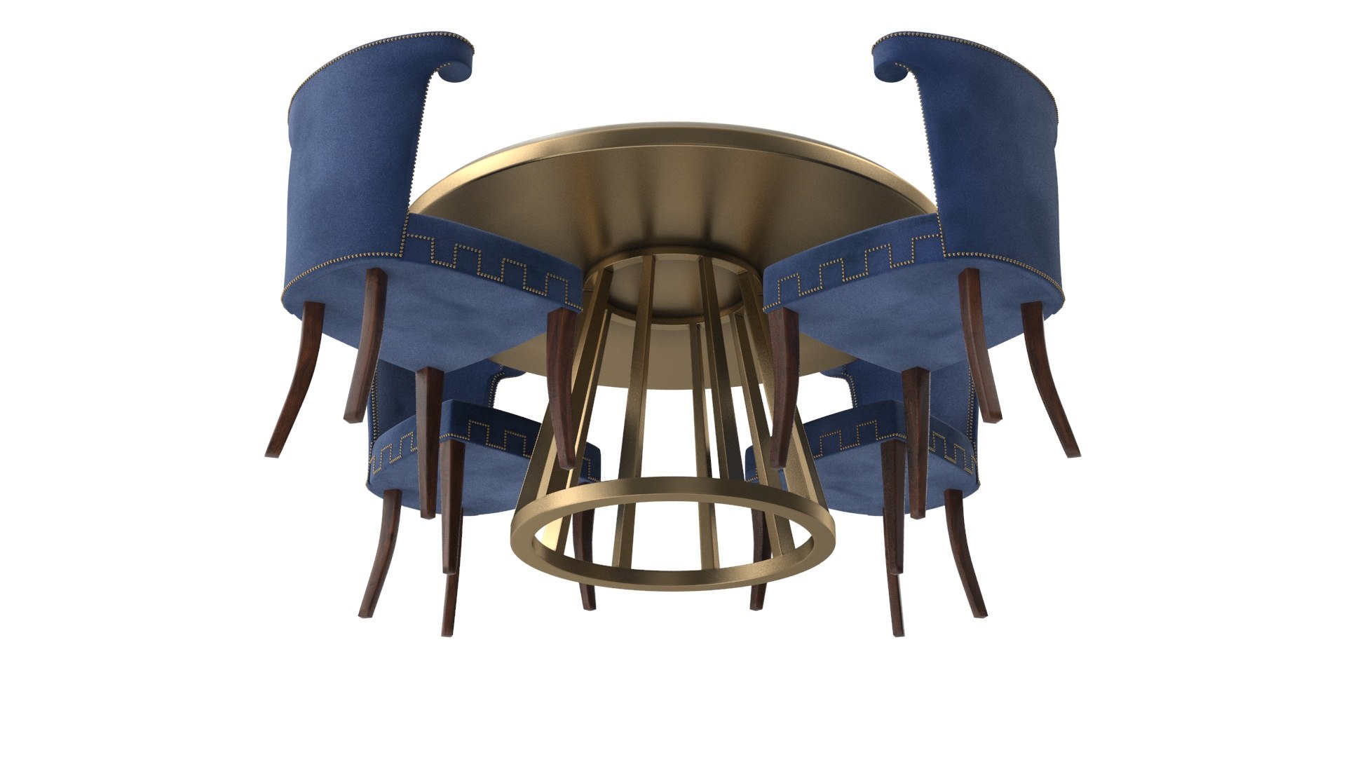 Blue Fabric Velvet Art Deco Dining Table Set 3D Model - TurboSquid 1771507