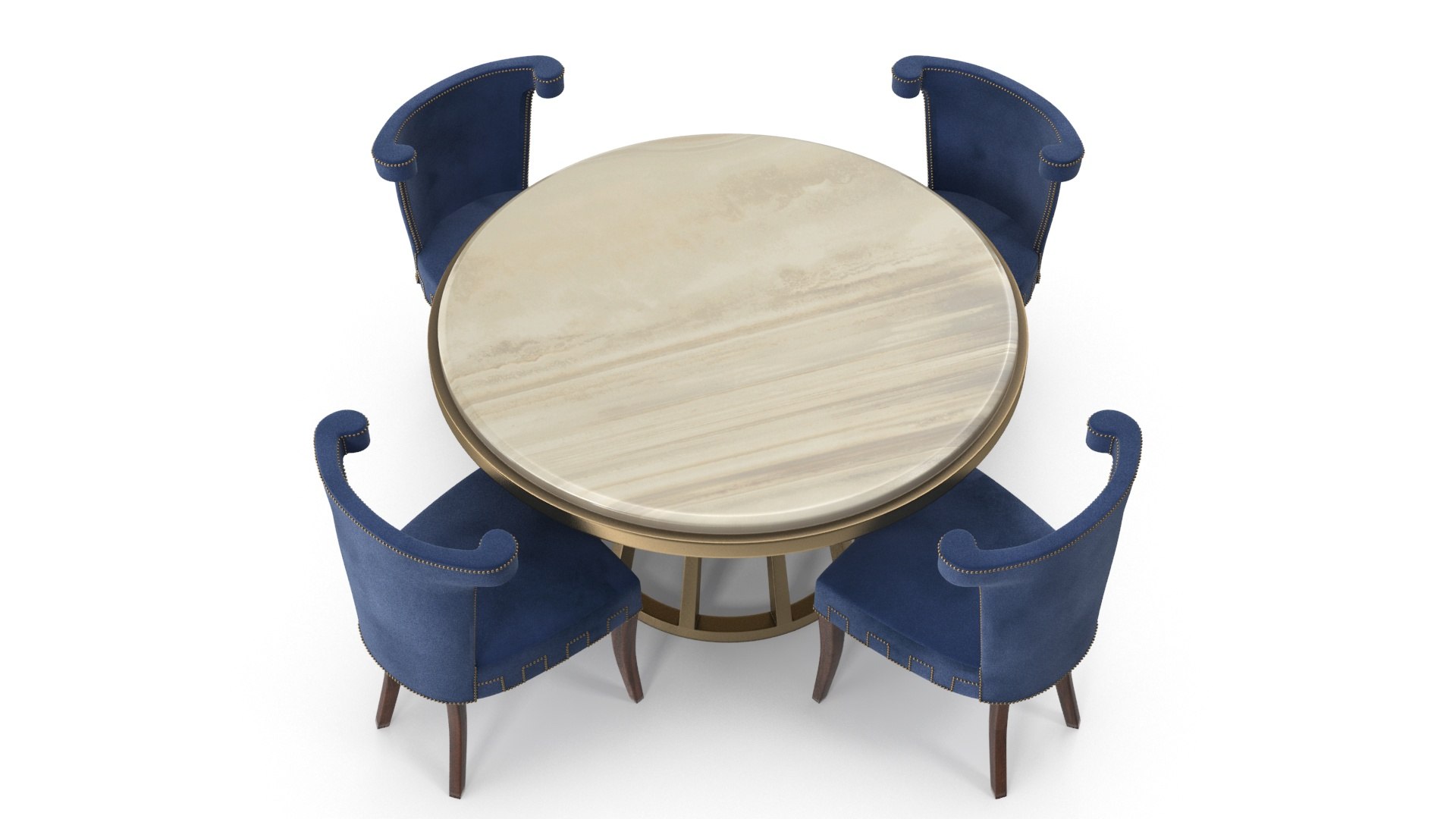 Blue Fabric Velvet Art Deco Dining Table Set 3D Model - TurboSquid 1771507