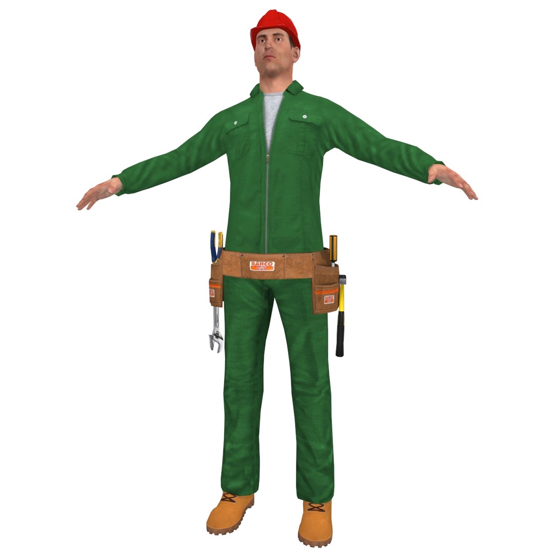 3d rigged worker man model