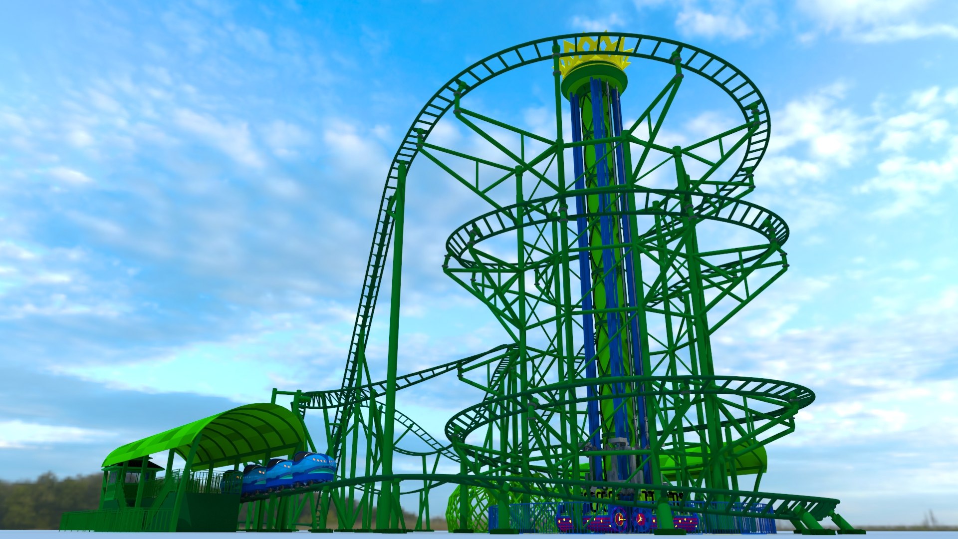Roller Coaster Drop Tower Rides 3D Model - TurboSquid 2143620