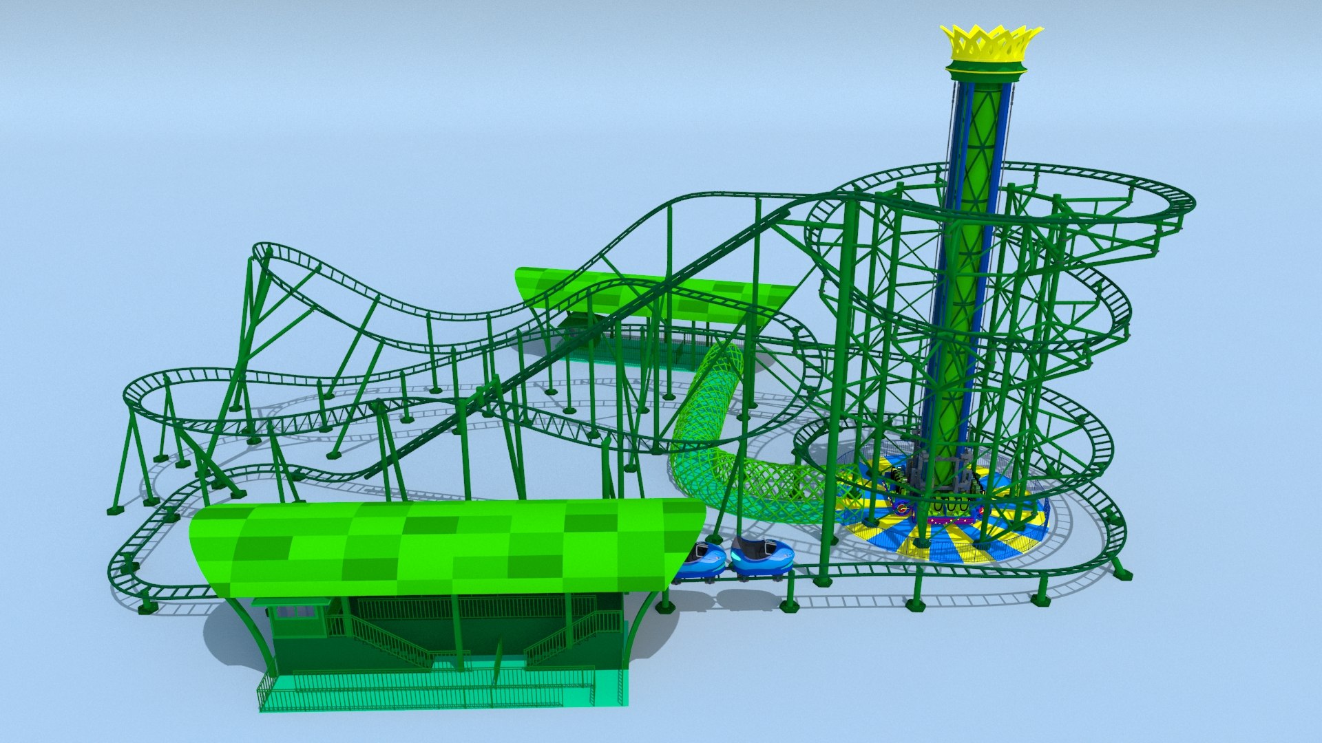 Roller Coaster Drop Tower Rides 3D Model - TurboSquid 2143620