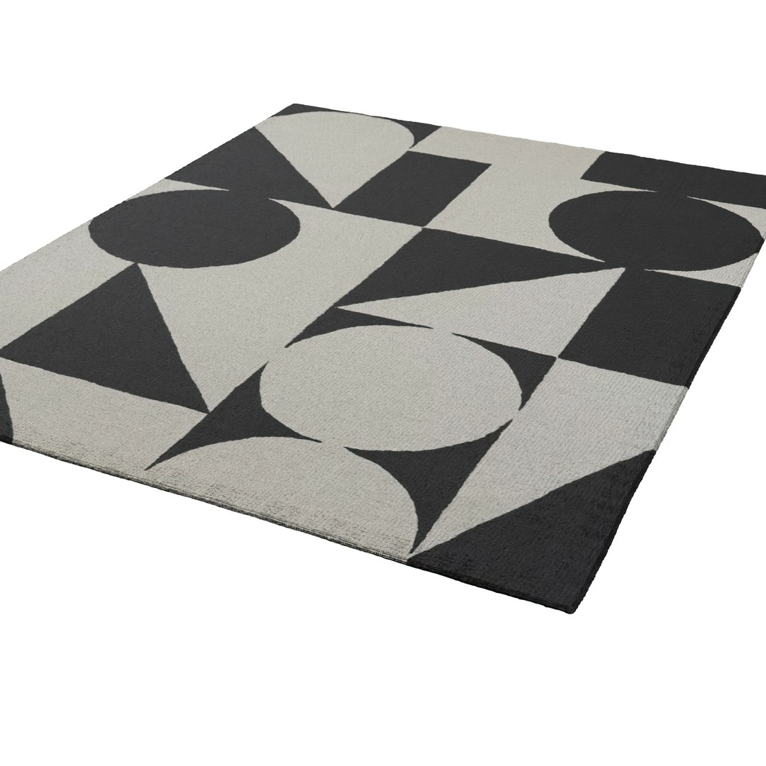 3D Dave Geometric Handmade Tufted Wool Ivory Black Area Rug PBR ...