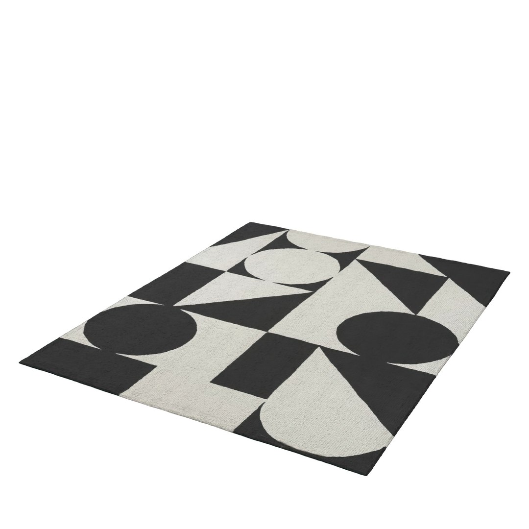 3D Dave Geometric Handmade Tufted Wool Ivory Black Area Rug PBR ...