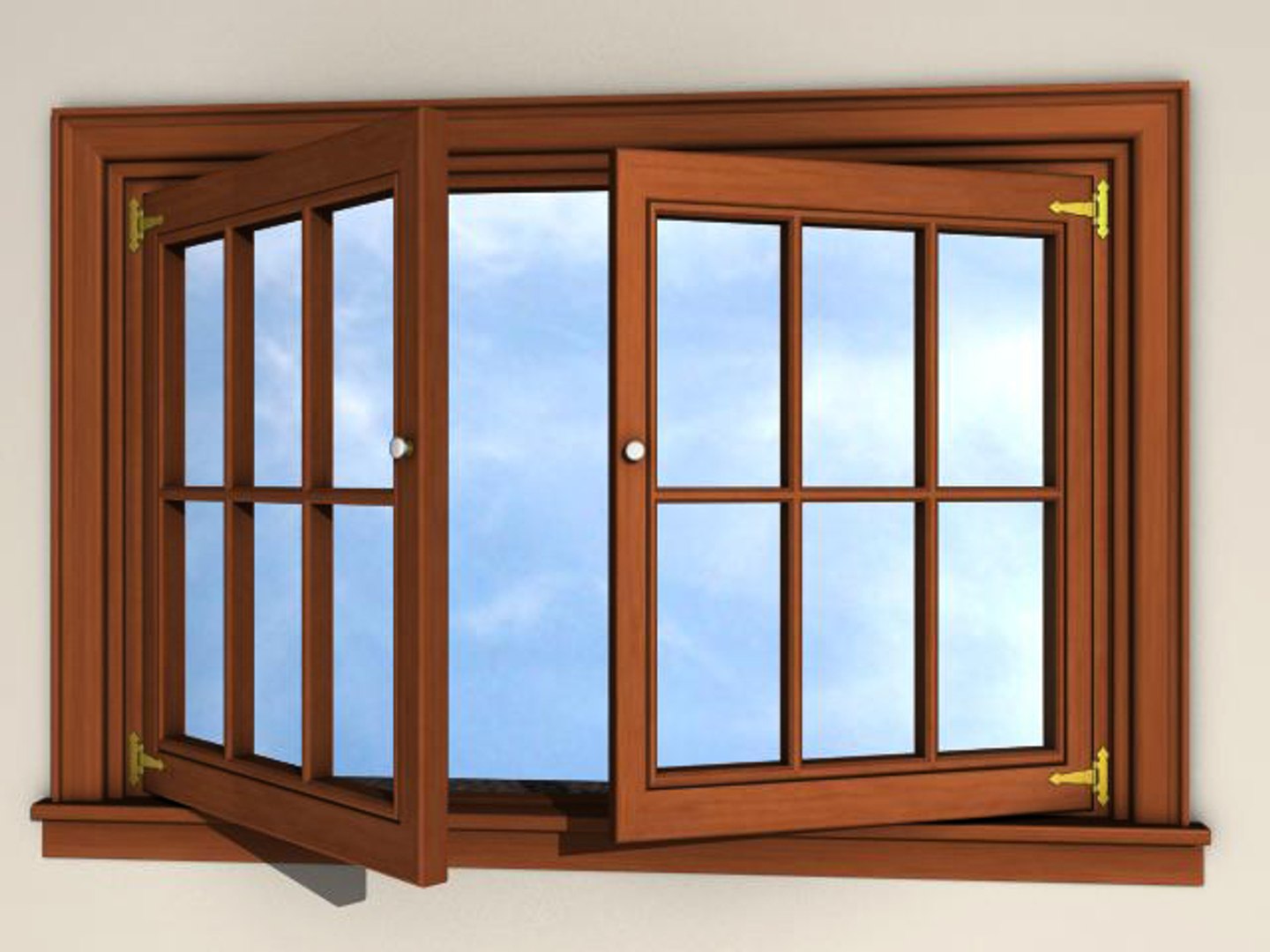 3d Double French Pane Windows Model