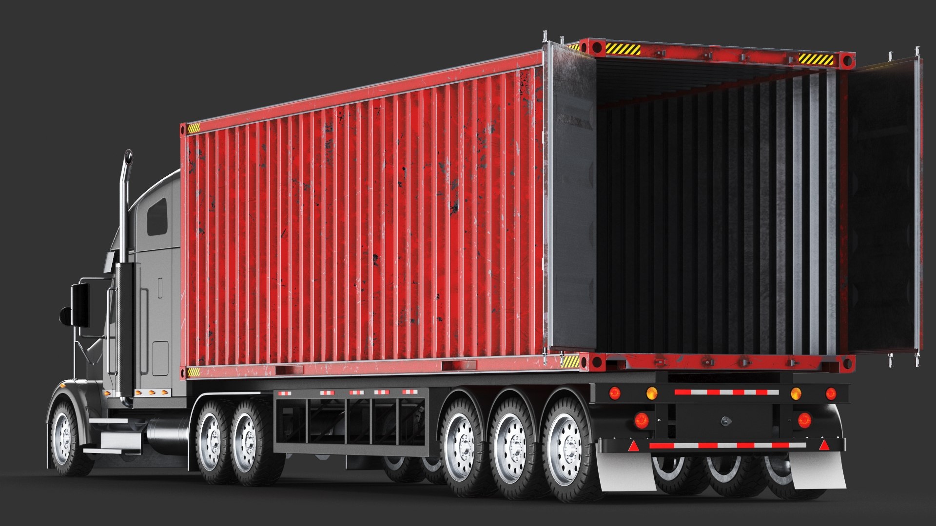 3D Detailed Long Hood Container Truck - TurboSquid 2504076
