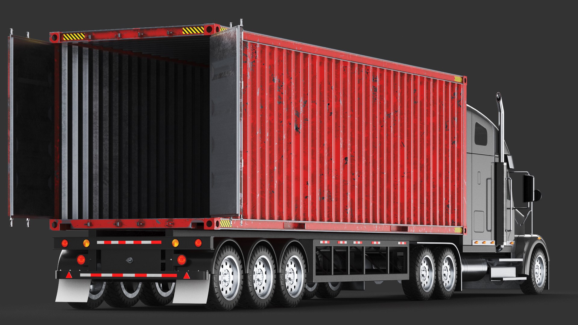 3D Detailed Long Hood Container Truck - TurboSquid 2504076