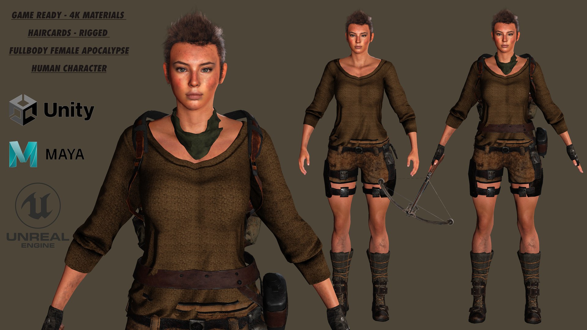 AAA 3D APOCALYPTIC FEMALE 03 - REALISTIC GAME READY CHARACTER 3D ...