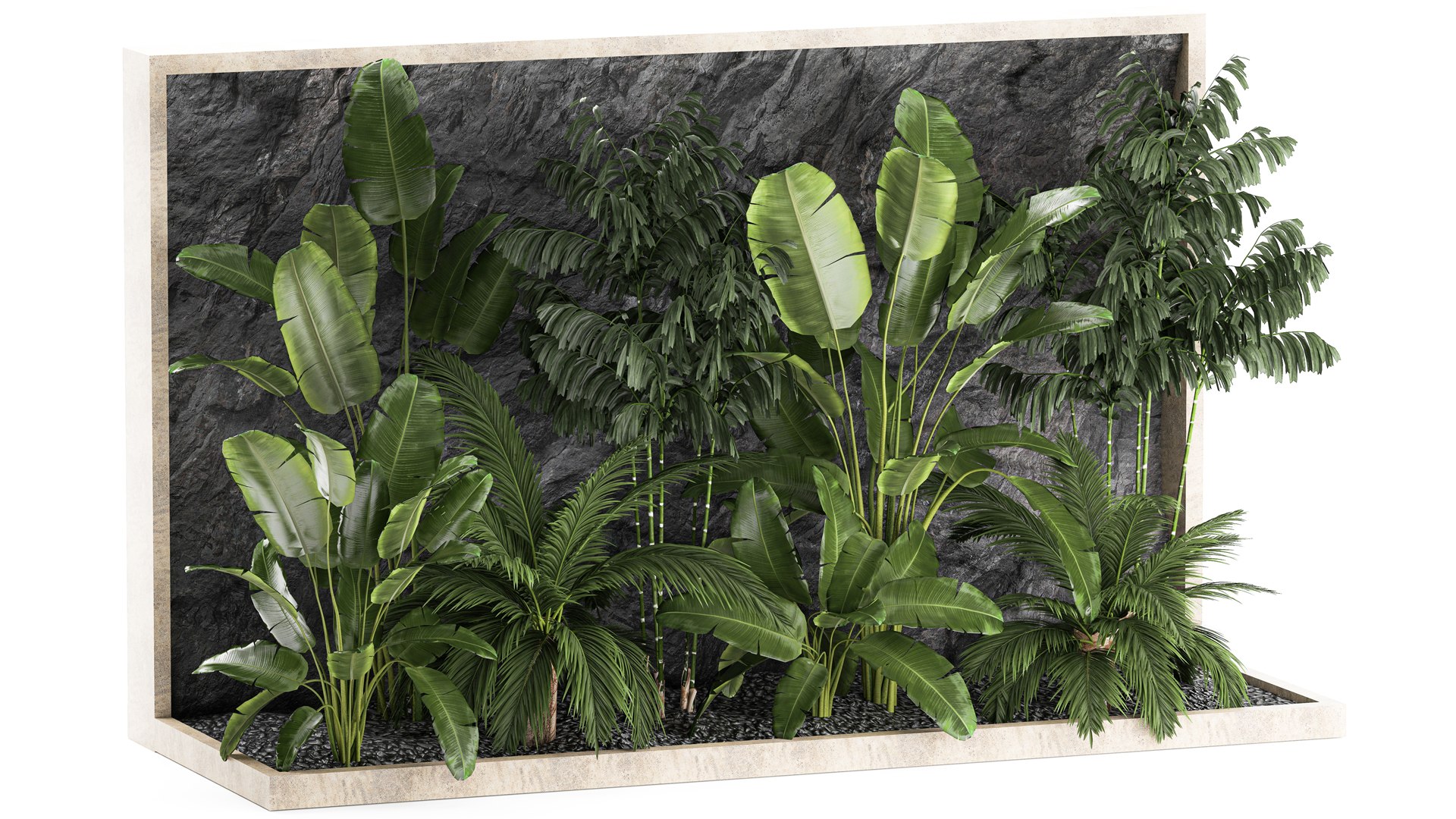Tropical Home Garden With Rock Wall And Black Pebbles 1276 3D Model ...