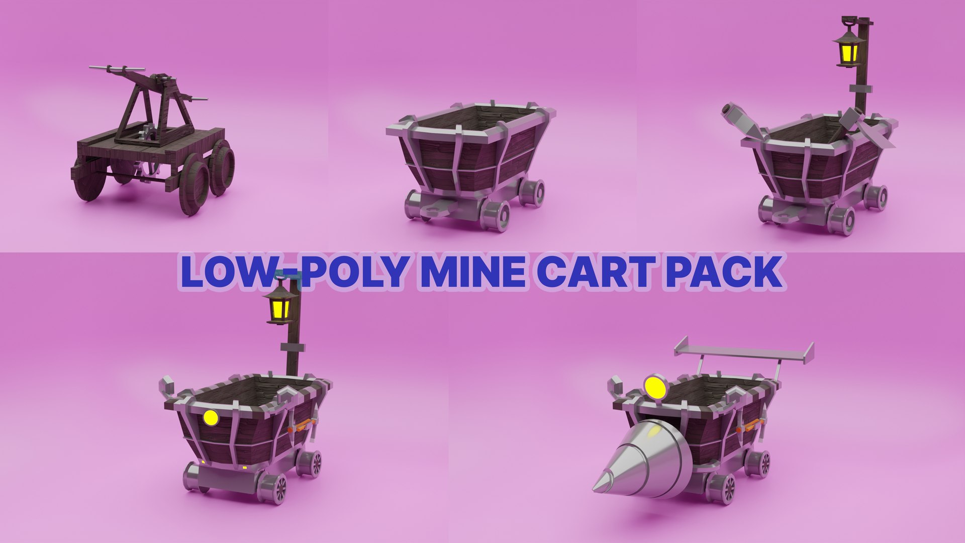 3D Low-Poly Mine Cart Pack - TurboSquid 2306426