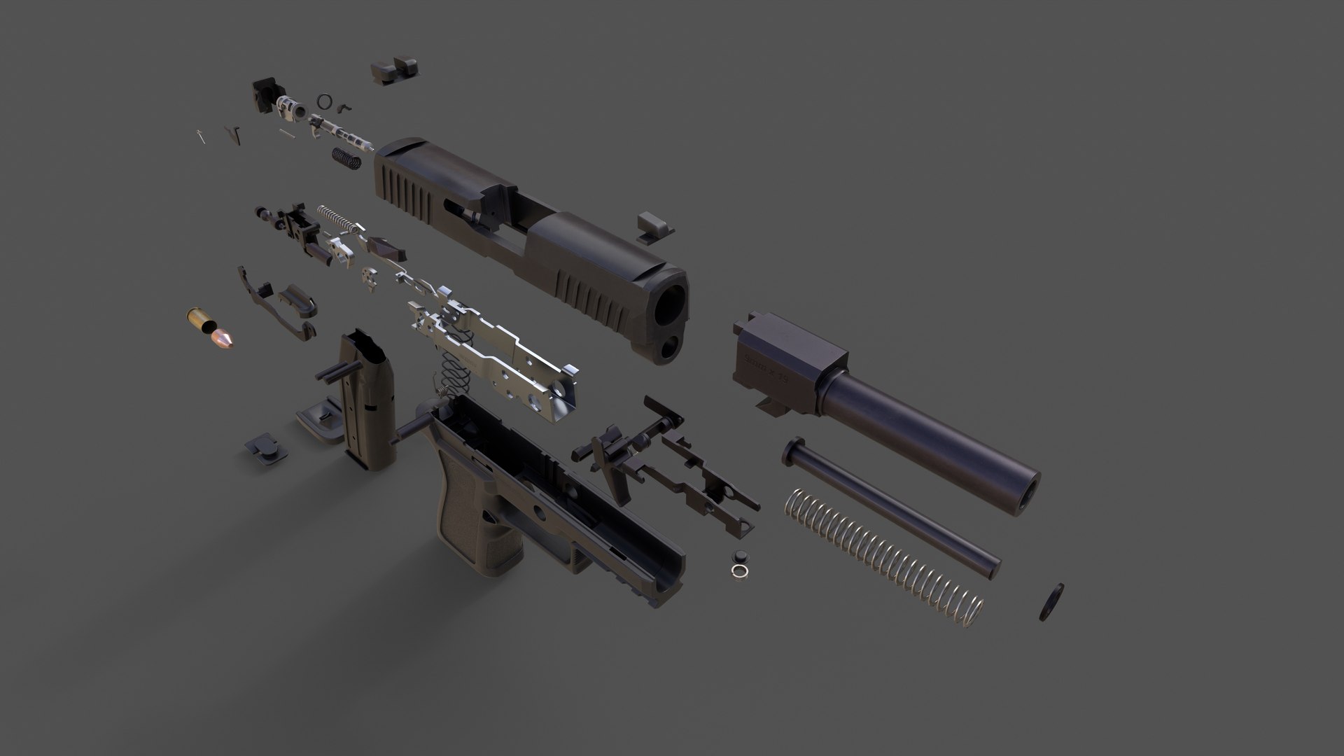 Explosion Diagram Of The Sig Sauer P320 Pistol LowPoly 3D Model ...