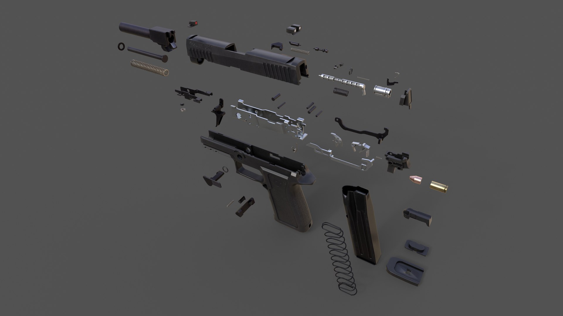 Explosion Diagram Of The Sig Sauer P320 Pistol LowPoly 3D Model ...