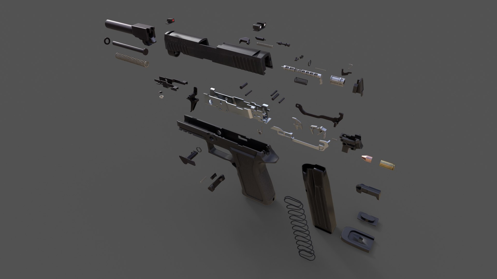 Explosion Diagram Of The Sig Sauer P320 Pistol LowPoly 3D Model ...