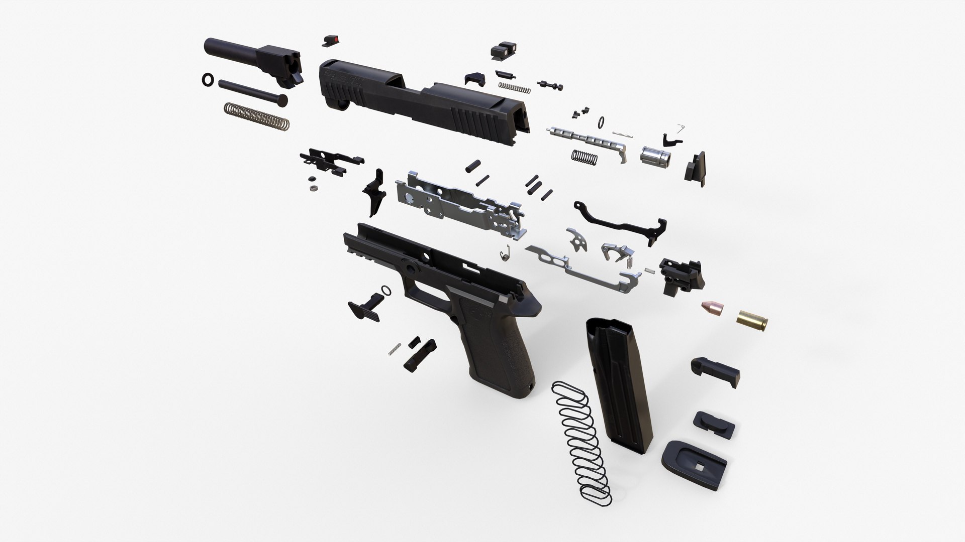Explosion Diagram Of The Sig Sauer P320 Pistol LowPoly 3D Model ...