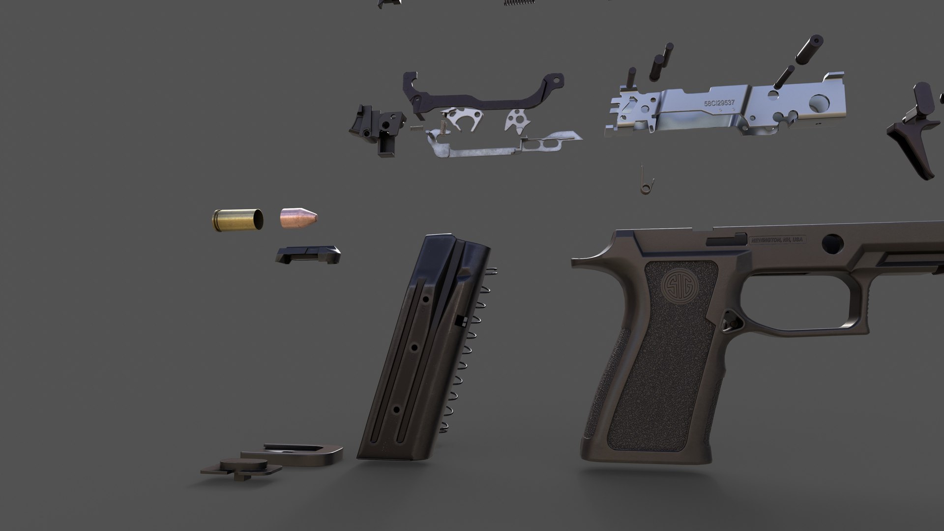 Explosion Diagram Of The Sig Sauer P320 Pistol LowPoly 3D Model ...