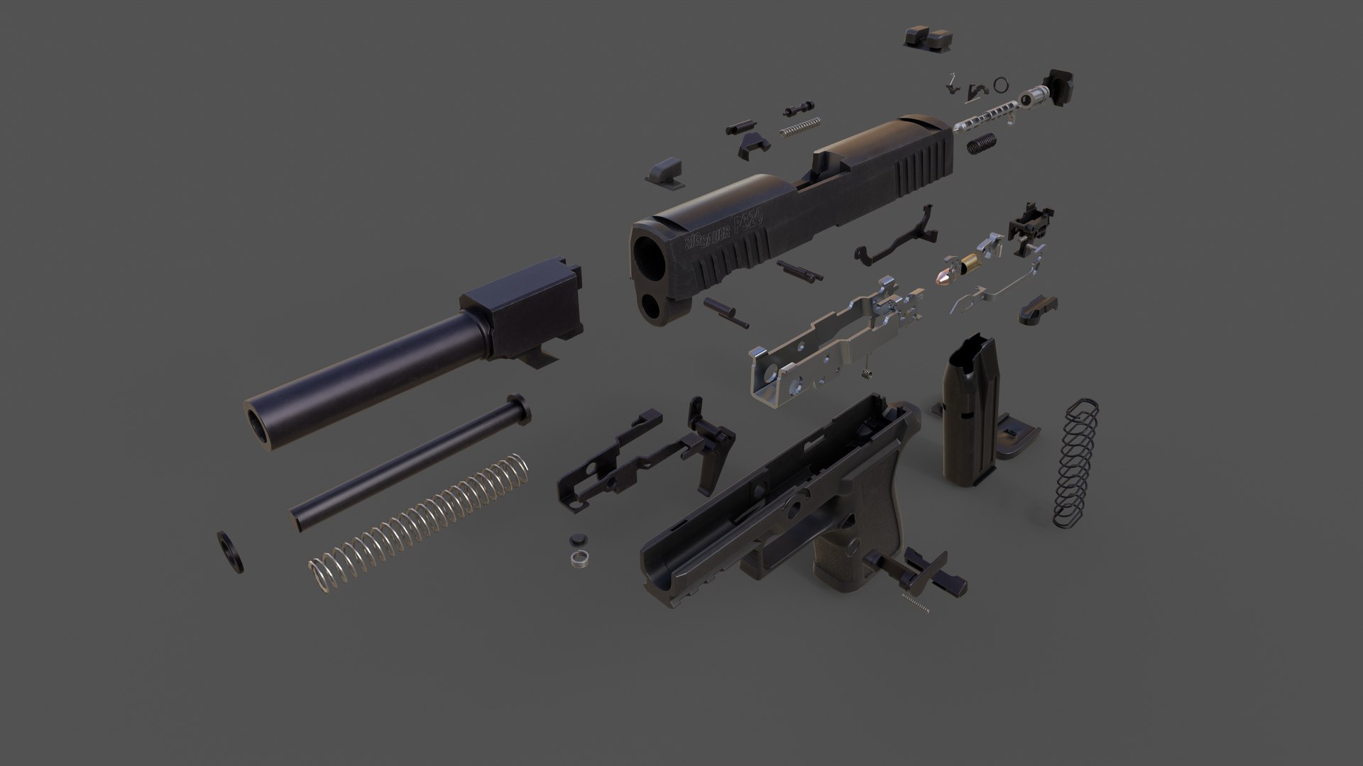 Explosion Diagram Of The Sig Sauer P320 Pistol LowPoly 3D Model ...