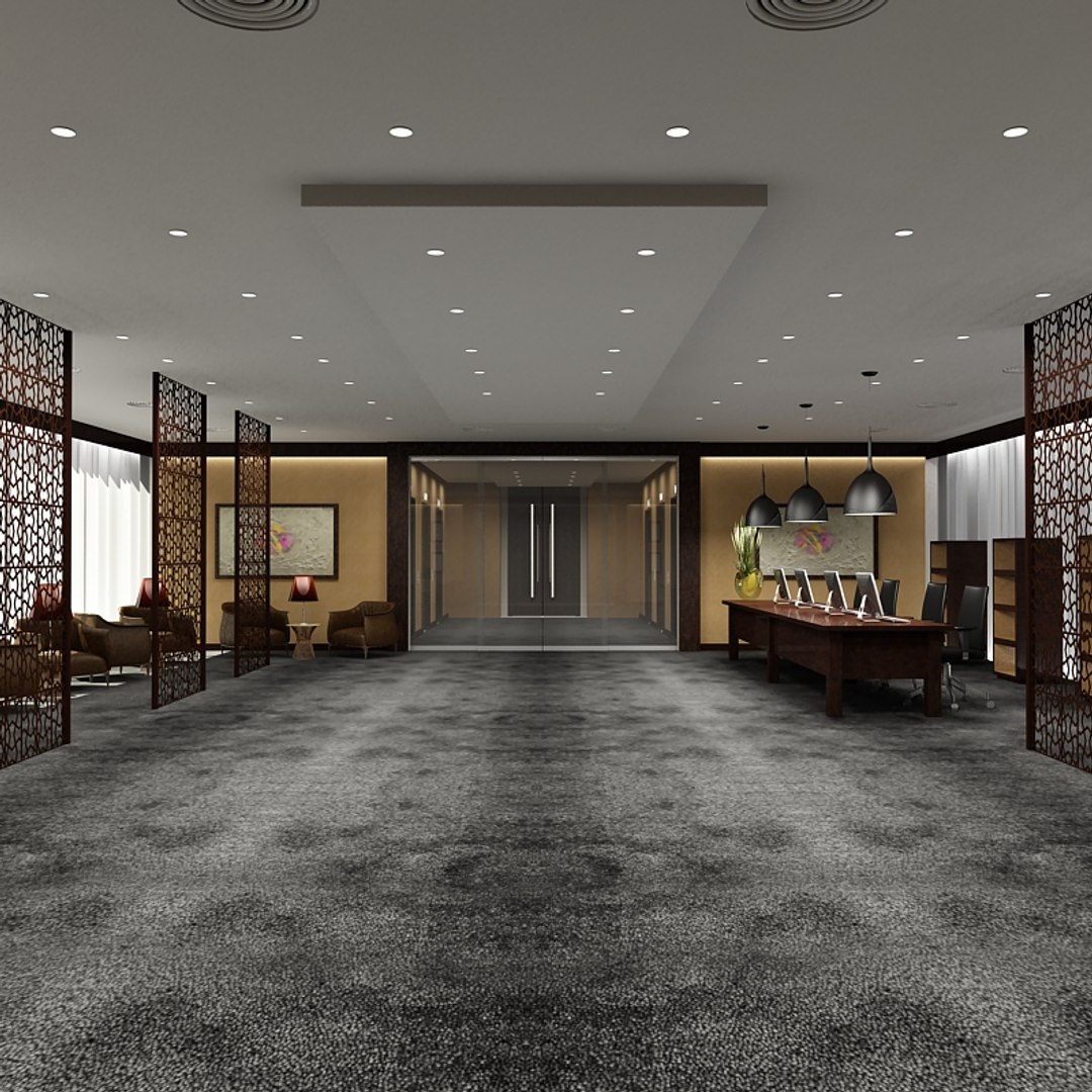 3ds max office reception scene