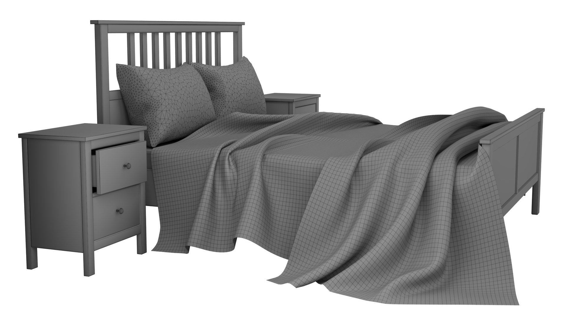 3D Ikea Hemnes Double Bed And Chest Of Two Drawers Model - TurboSquid 2068586