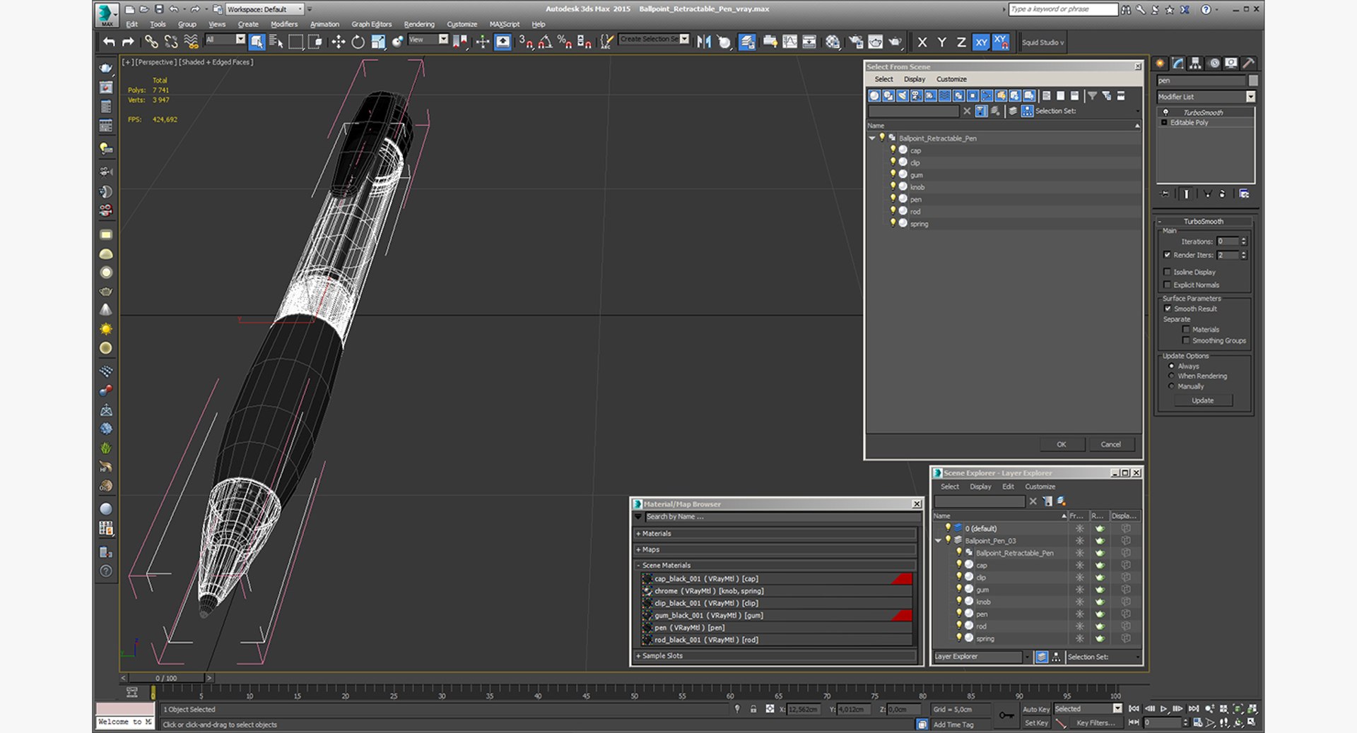 3D ballpoint retractable pen - TurboSquid 1203617