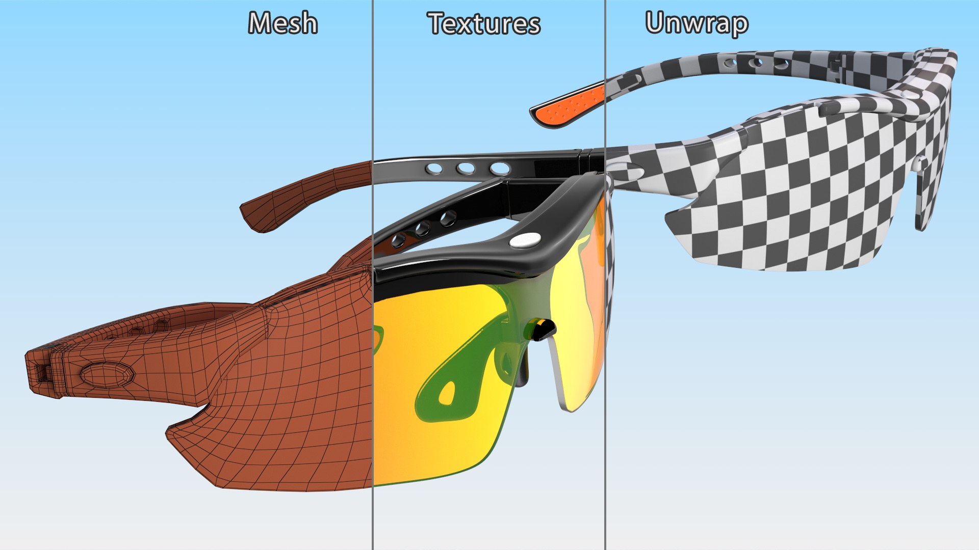 3D Orange Cycling Sport Sunglasses Set model - TurboSquid 2154495