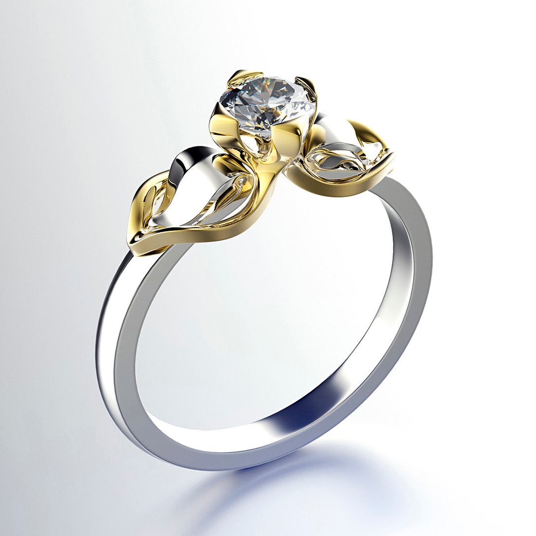 Engagement wedding ring with gem 0103 set of sizes 3dm OBJ STL 3D model ...