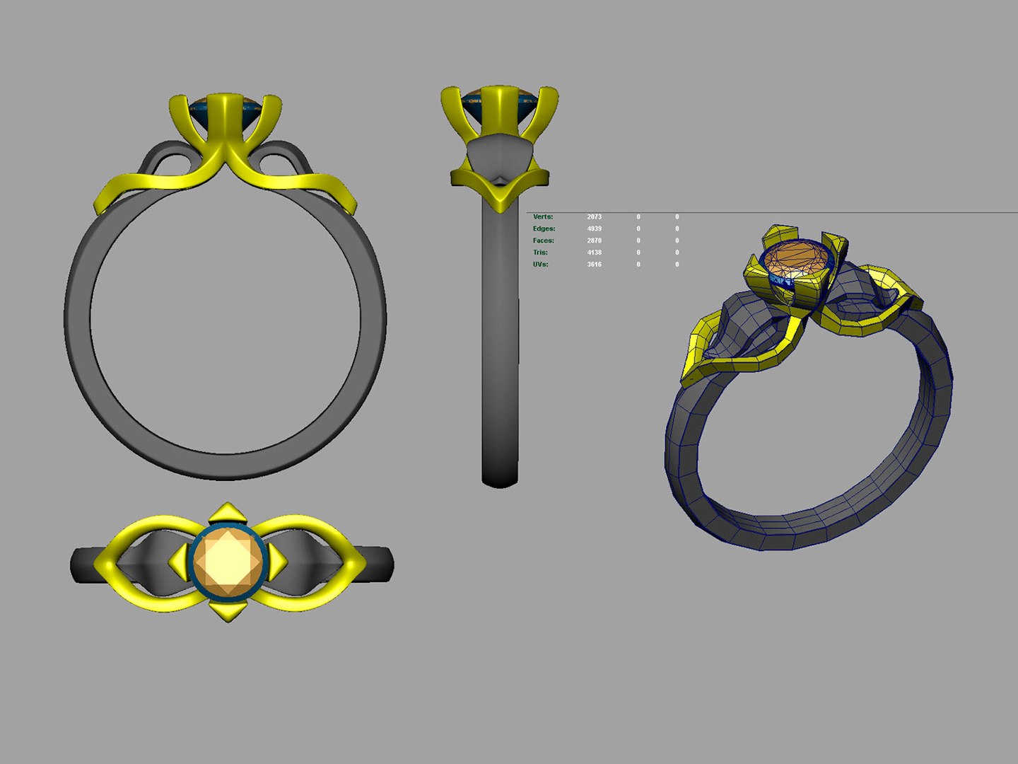 Engagement wedding ring with gem 0103 set of sizes 3dm OBJ STL 3D model - TurboSquid 2067856