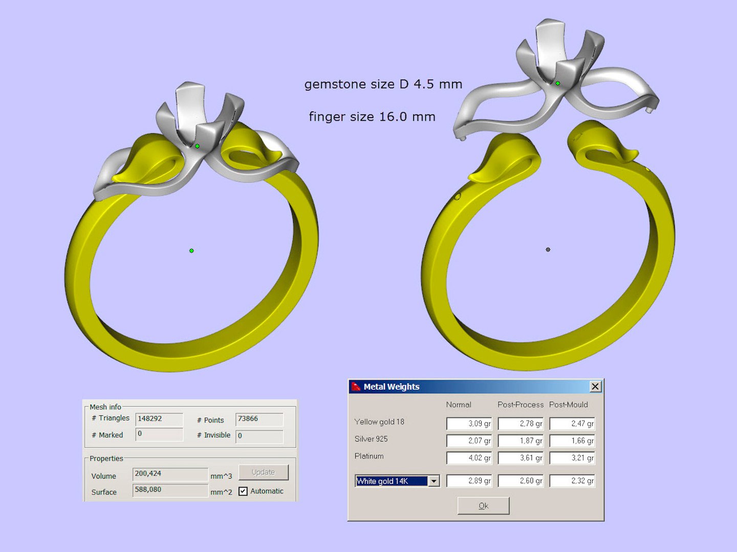 Engagement wedding ring with gem 0103 set of sizes 3dm OBJ STL 3D model - TurboSquid 2067856