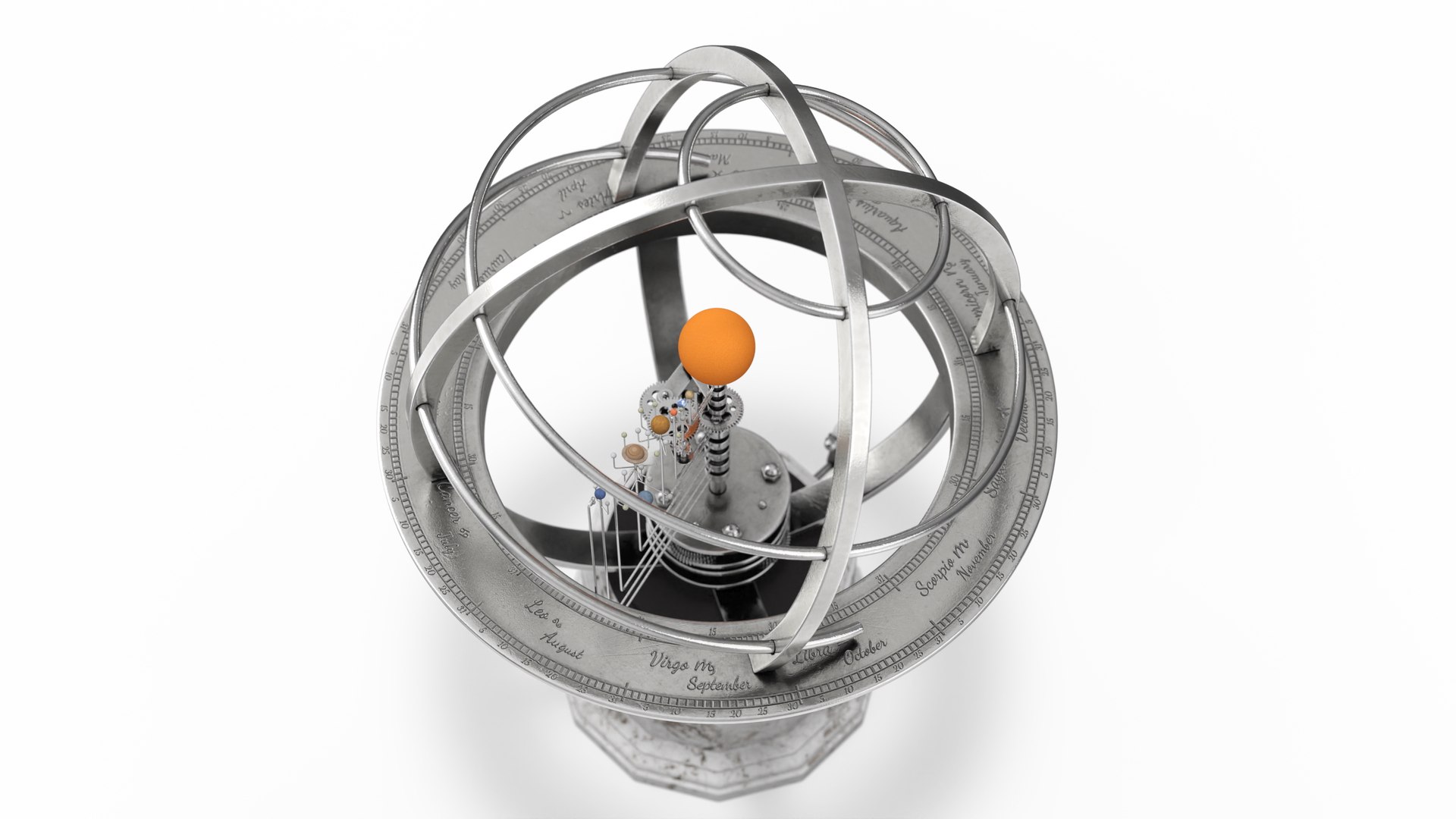3D Silver Solar System Orrery With Marble Base Rigged - TurboSquid 2088595
