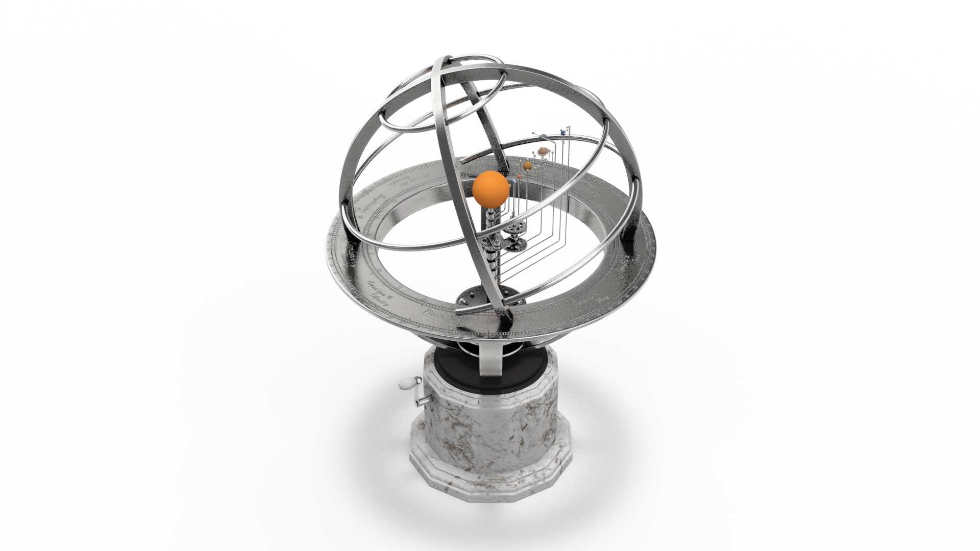 3D Silver Solar System Orrery With Marble Base Rigged - TurboSquid 2088595