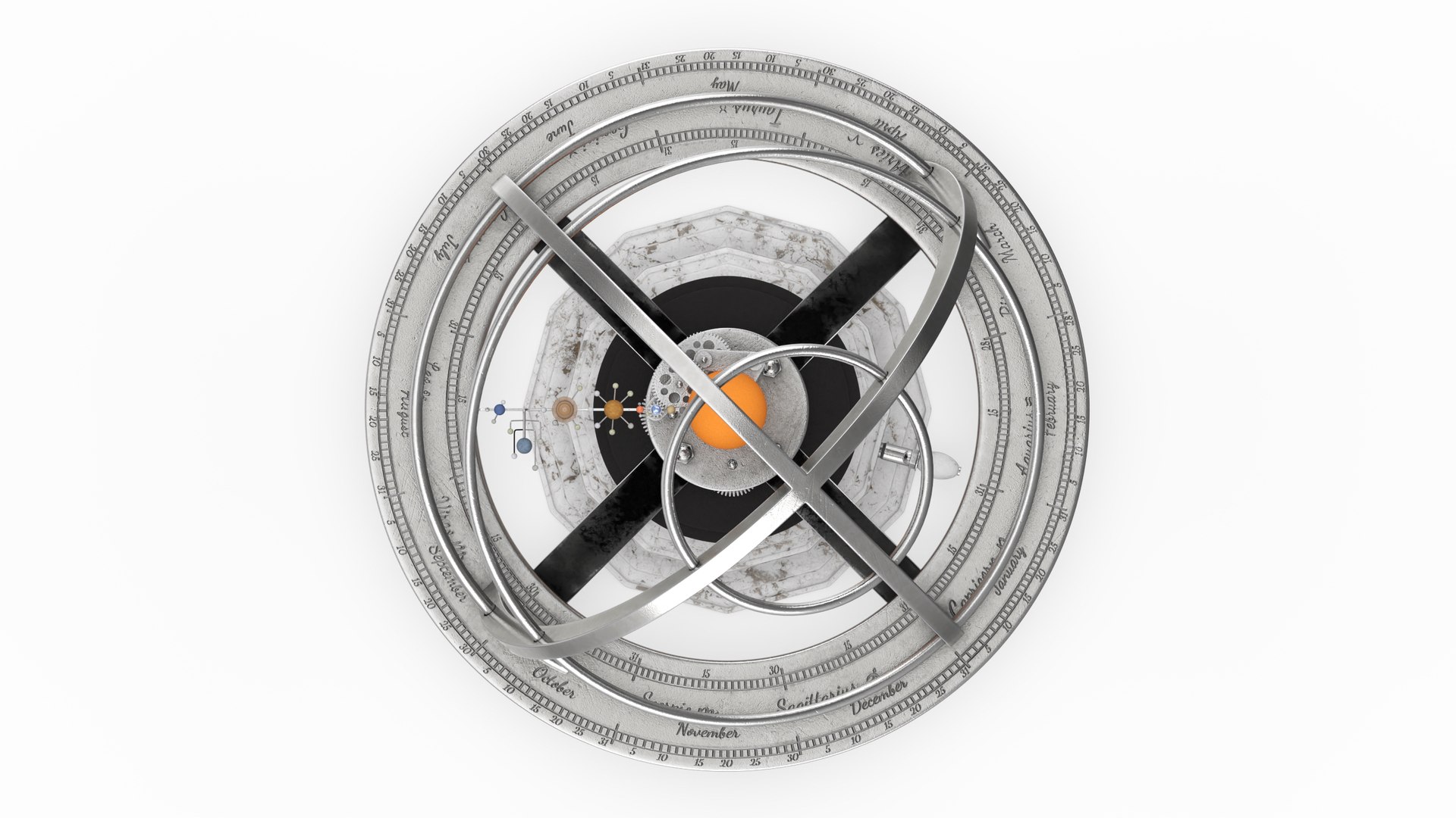 3D Silver Solar System Orrery With Marble Base Rigged - TurboSquid 2088595