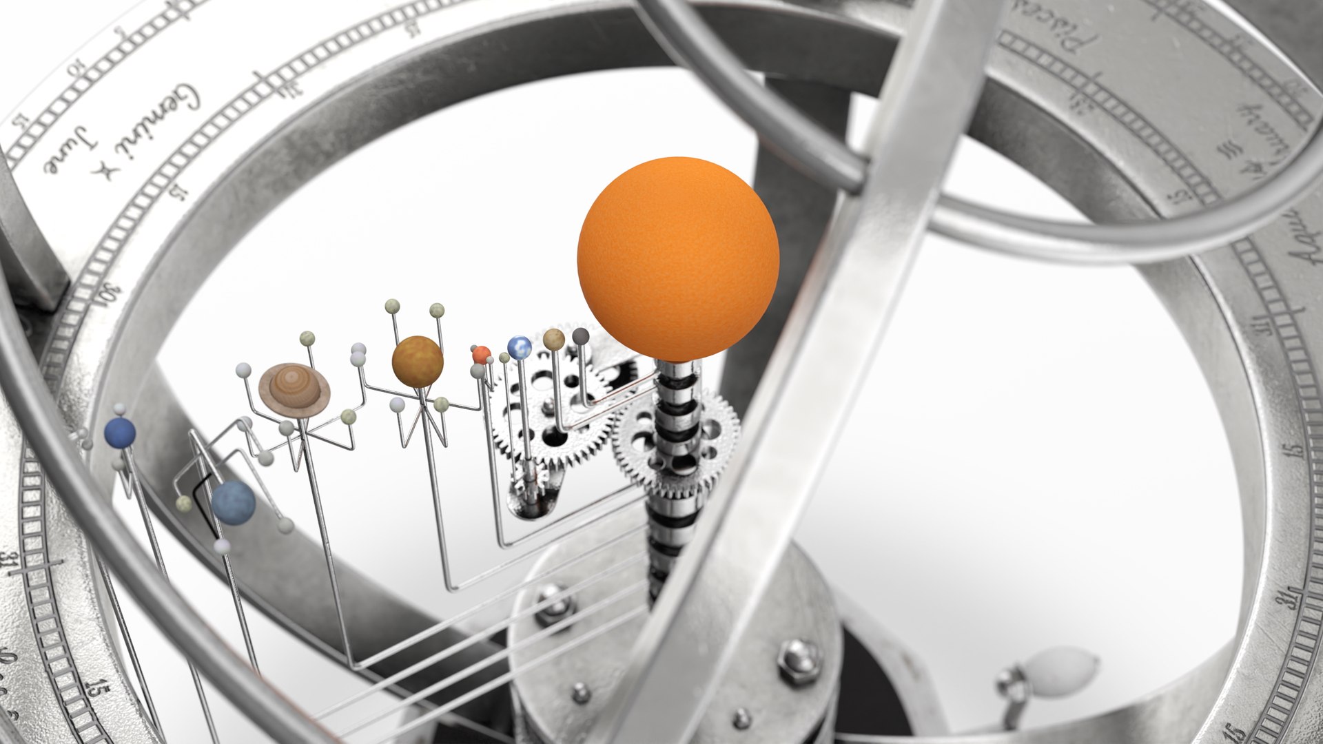 3D Silver Solar System Orrery With Marble Base Rigged - TurboSquid 2088595