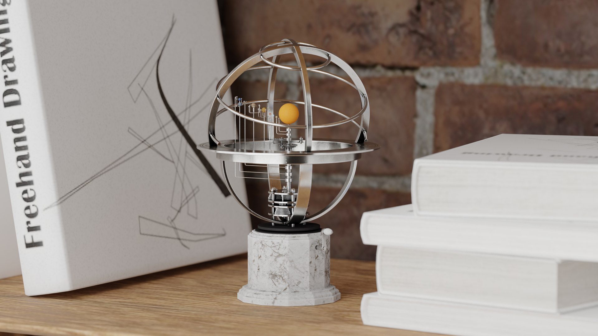 3D Silver Solar System Orrery With Marble Base Rigged - TurboSquid 2088595