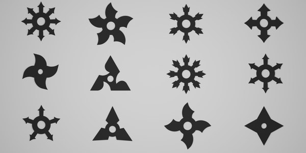 3D 12 different shapes of ninja stars Shuriken model - TurboSquid 1863019