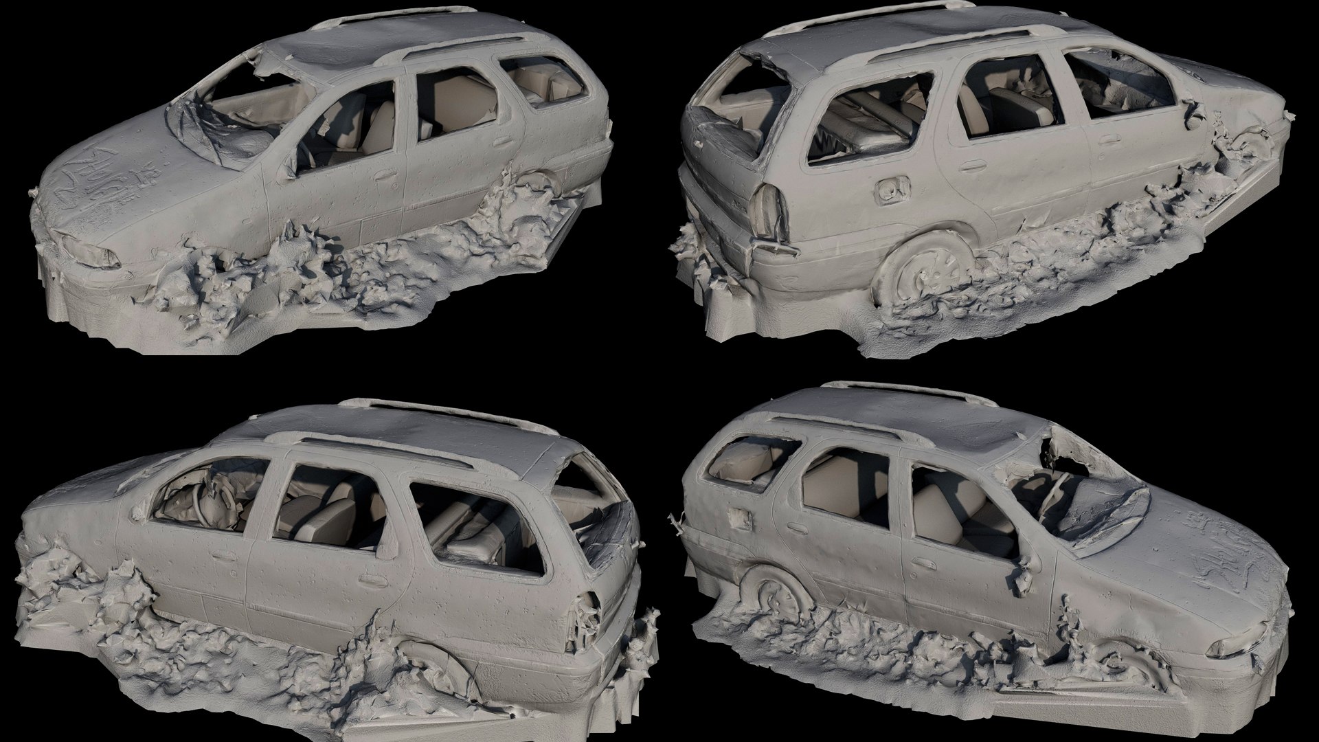 3D Car Combi Vandalized Street Destroyed Wreck Photogrammetry ...